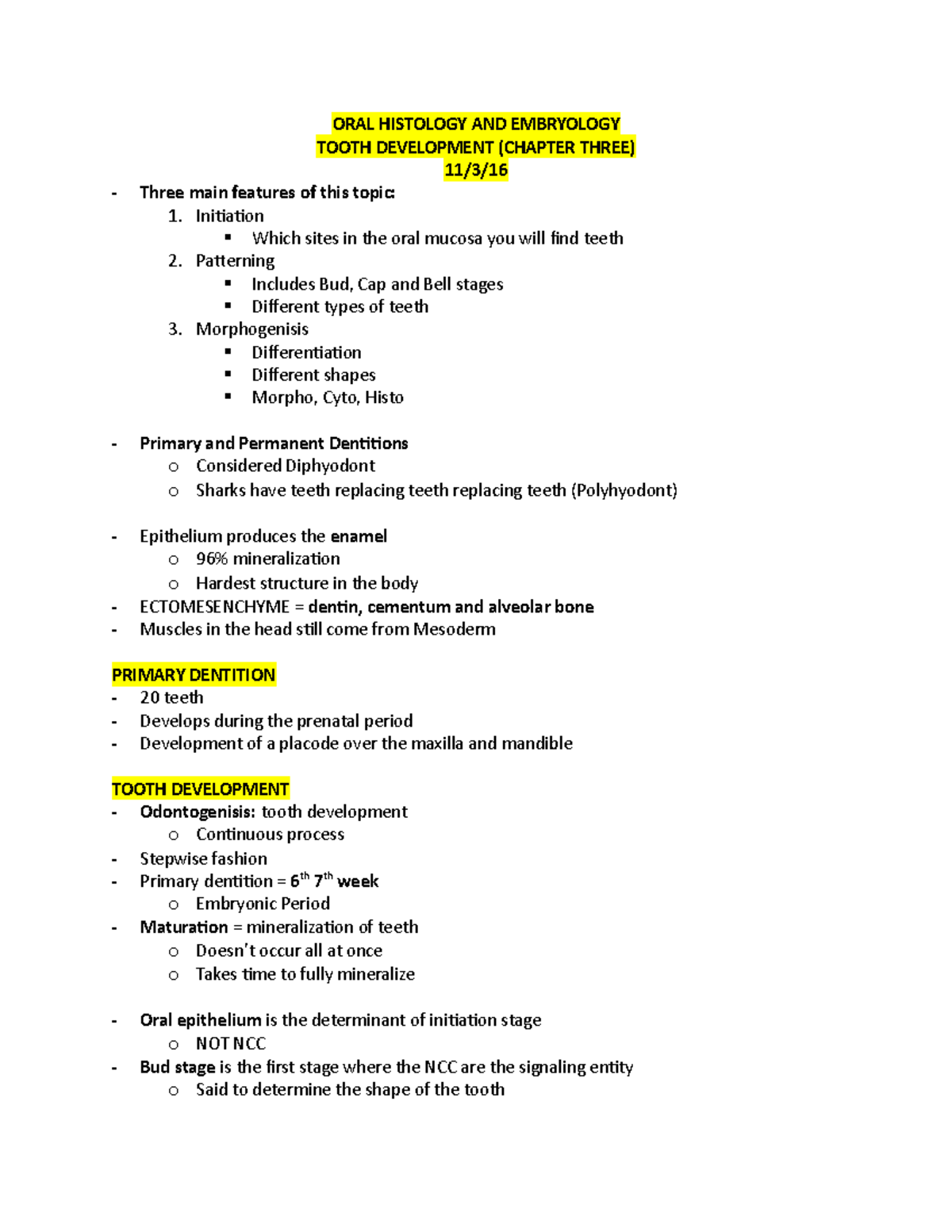 Oral Histology And Embryology Tooth Development And Their Stages - ORAL ...