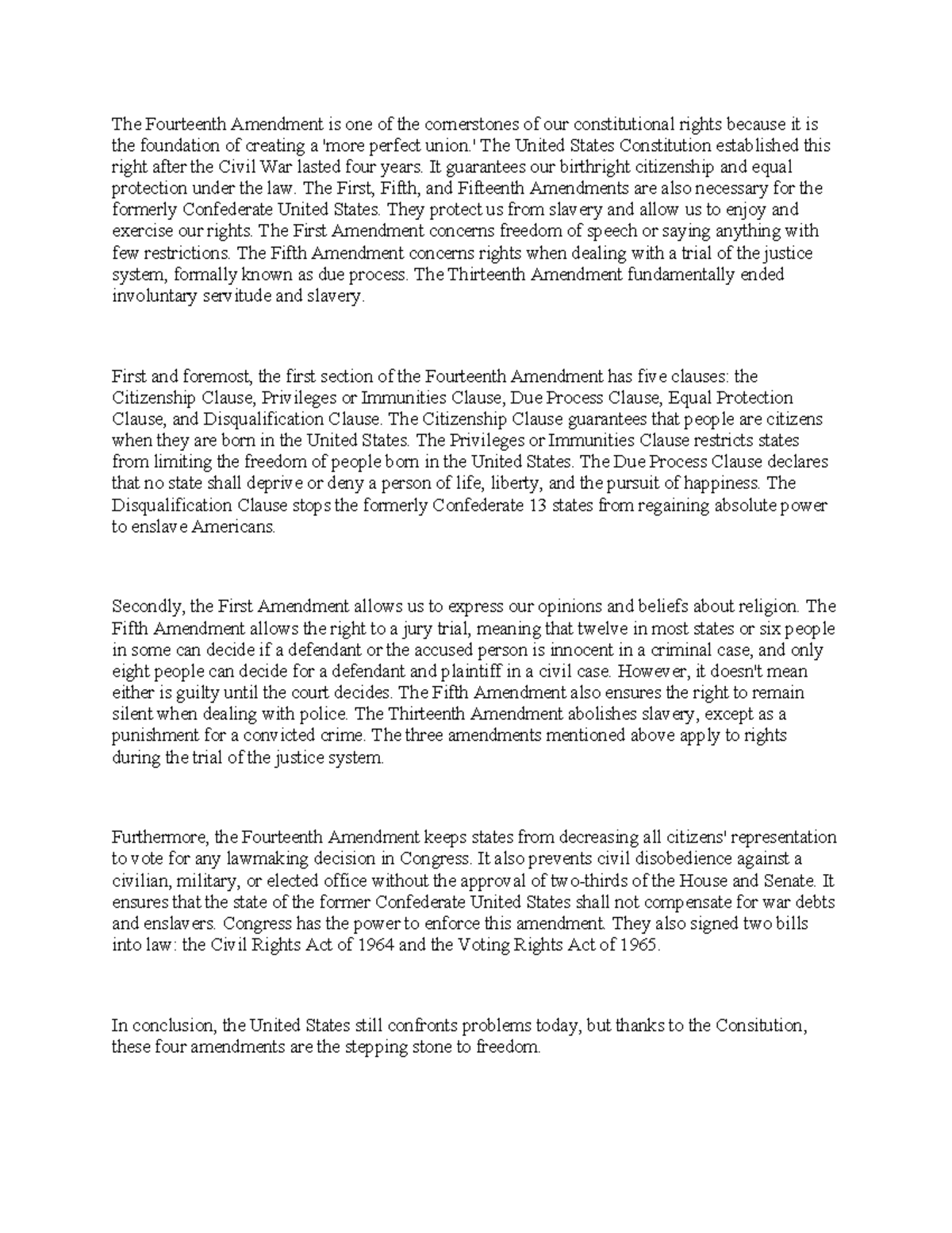 Fourteenth Amendment - ' The United States Constitution established ...