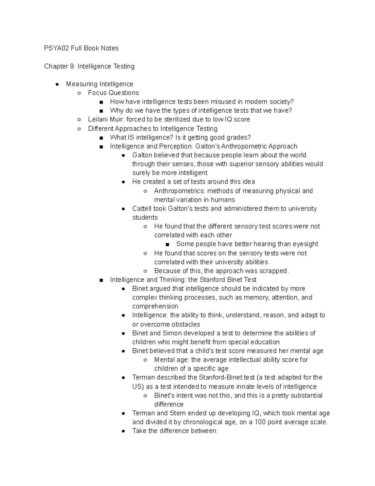 Textbook notes - PSYA02 Full Book Notes Chapter 9: Intelligence Testing ...