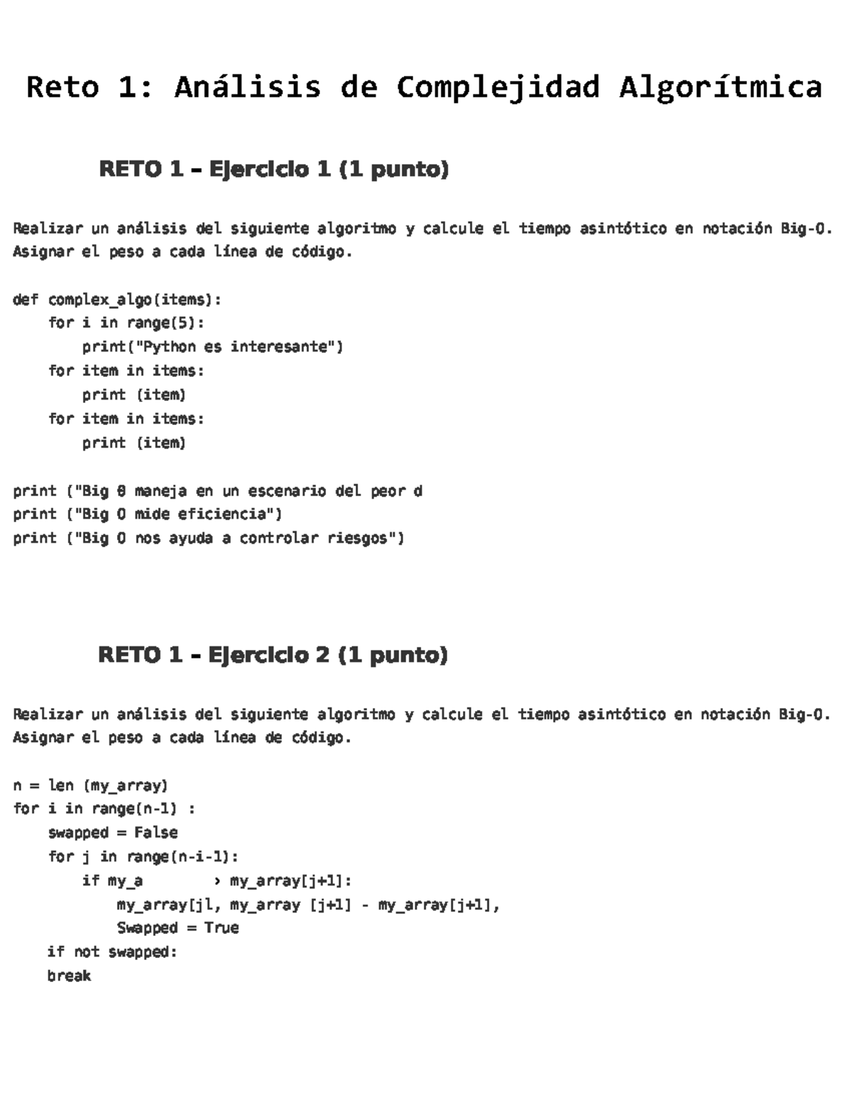 Reto 1: Análisis de Complejidad Algorítmica y Ejercicios - Studocu