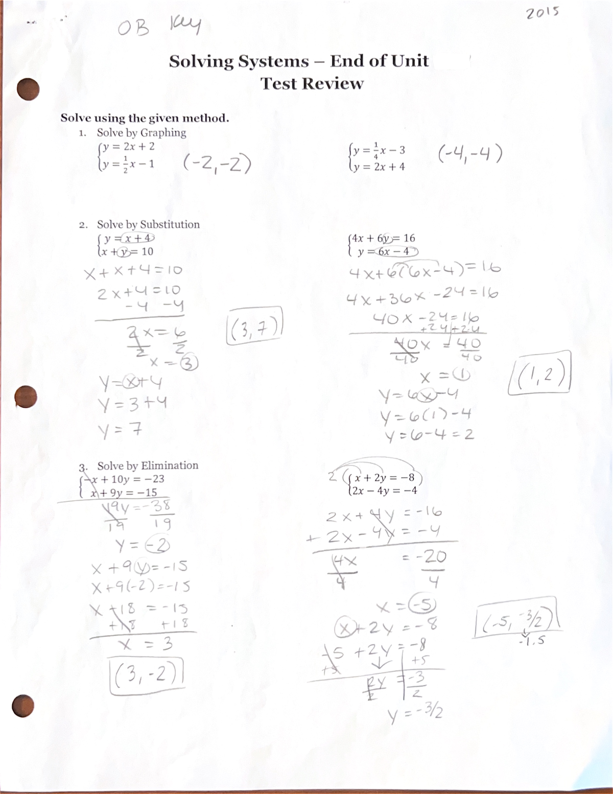 End of Unit Review KEY systems of equations - RLST 400 - Studocu