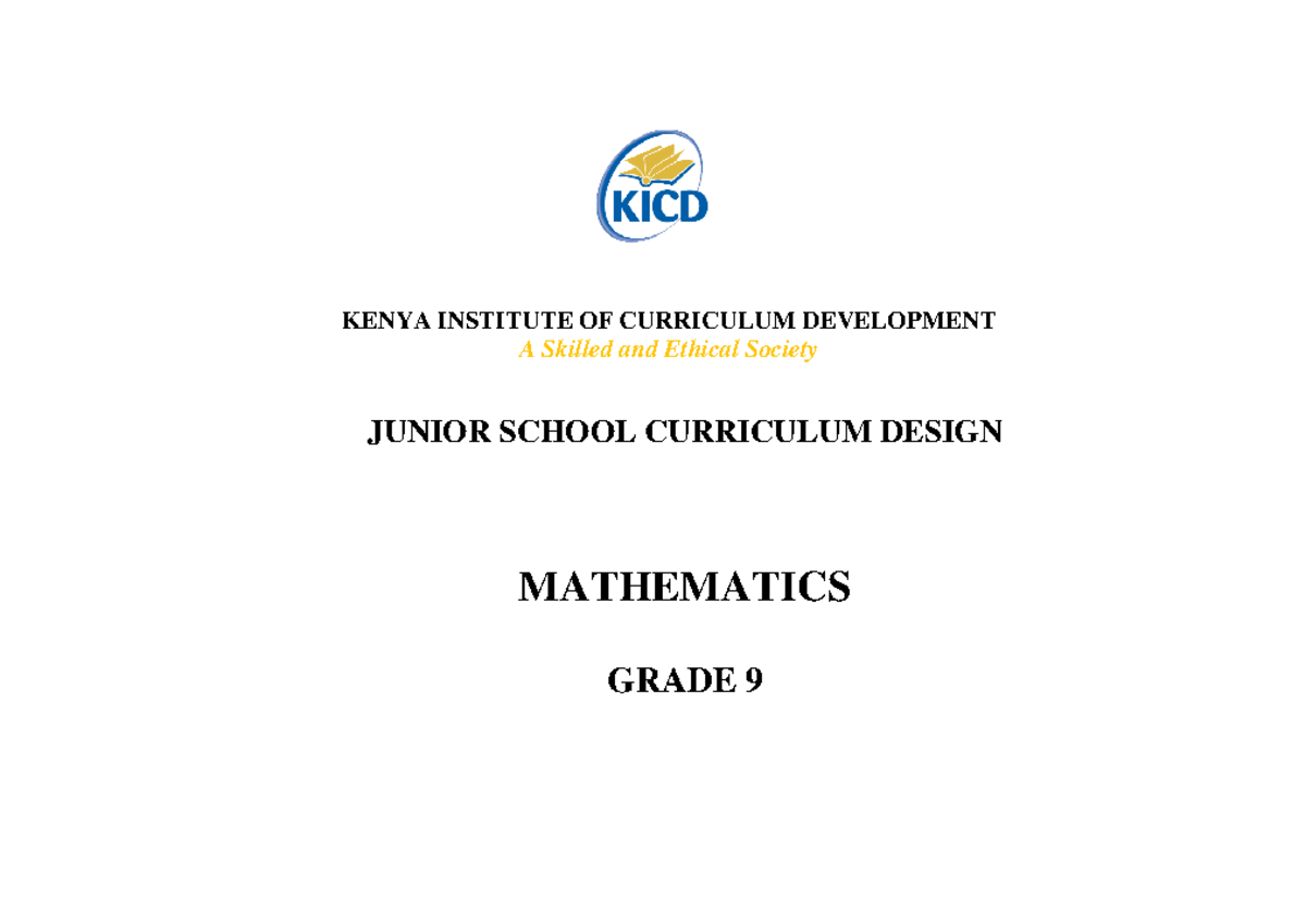 Mathematics Grade 9 July 2024 Revised - KENYA INSTITUTE OF CURRICULUM ...