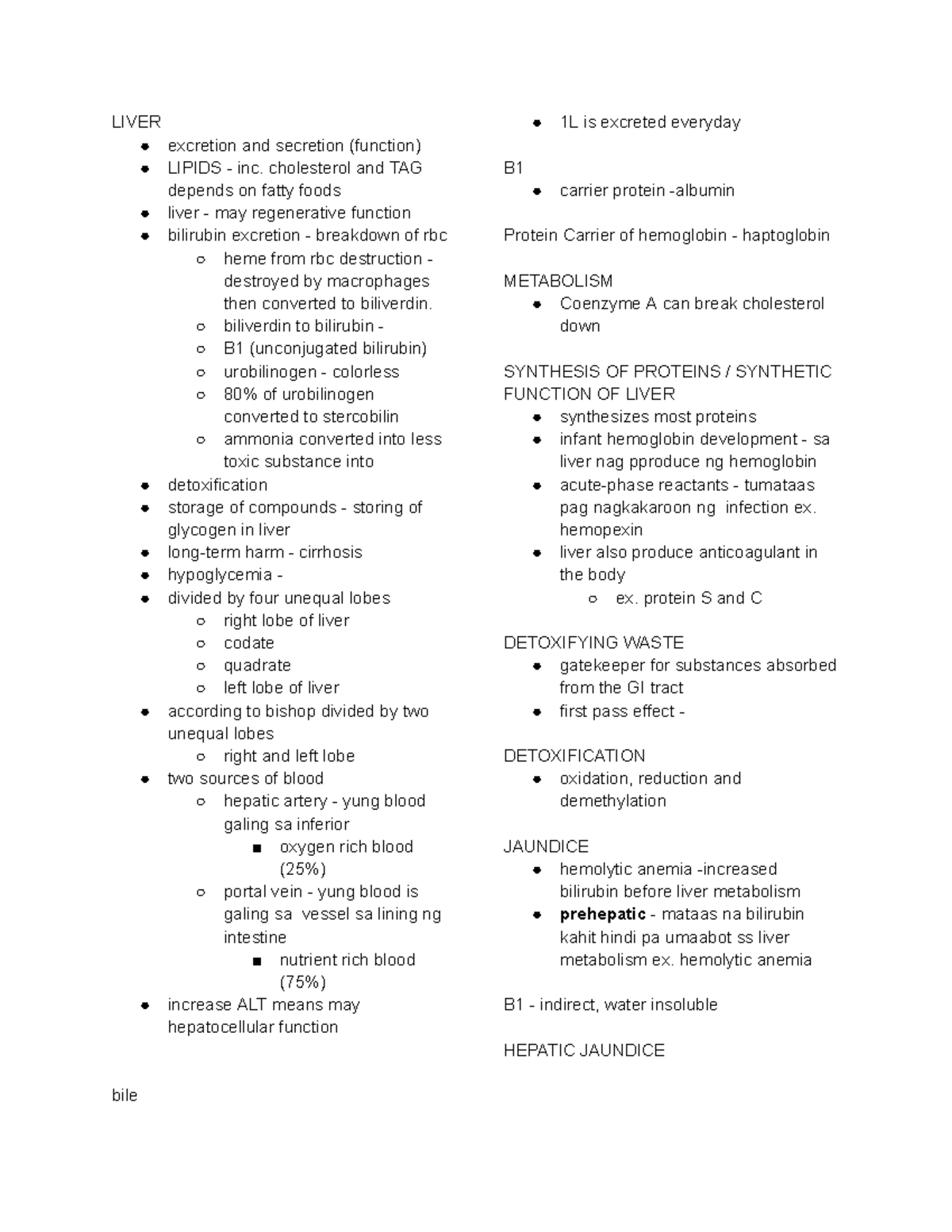 CC 2 - Lecture Notes on Liver Function, Metabolism, and Disorders - Studocu