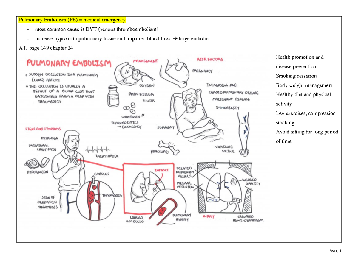 Med Surg Exam 3 notes from ATI textbook - Pulmonary Embolism (PE ...