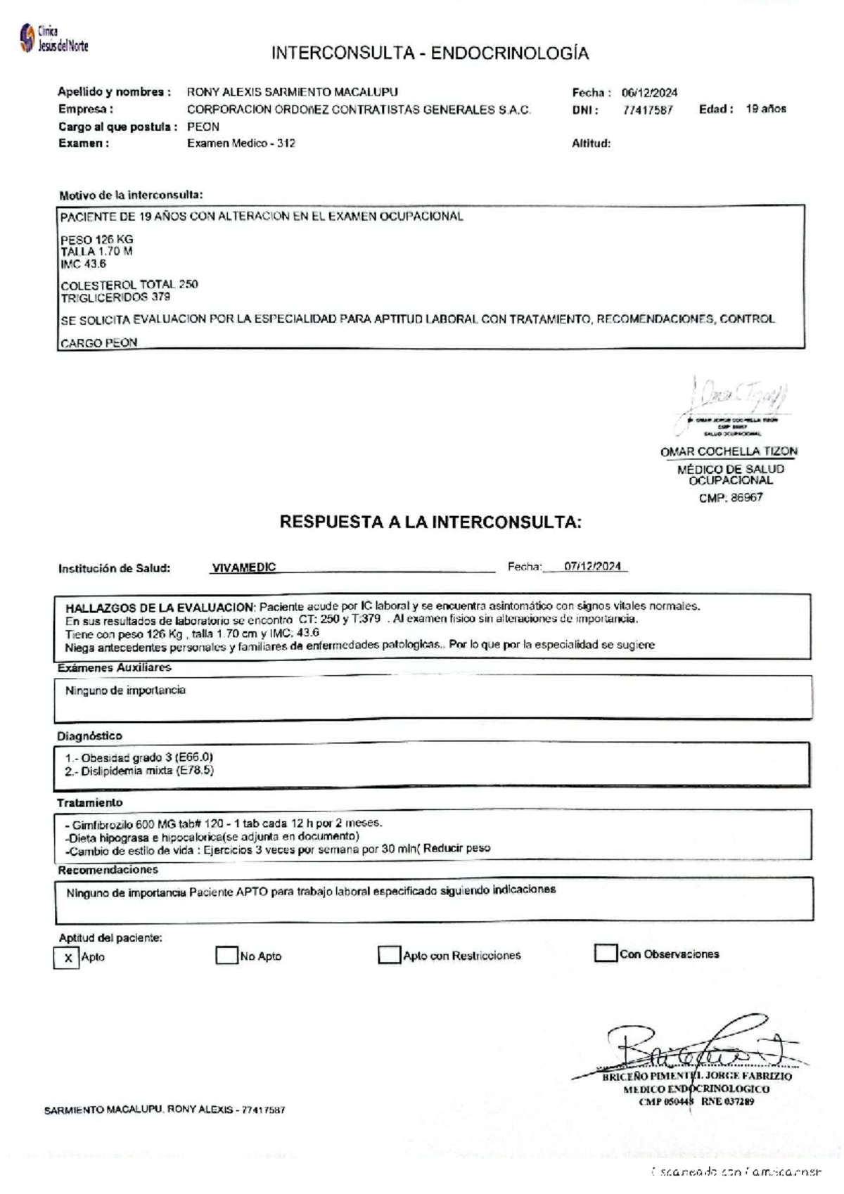 Interconsulta Endocrinología - Examen Médico Ocupacional 312 - Studocu