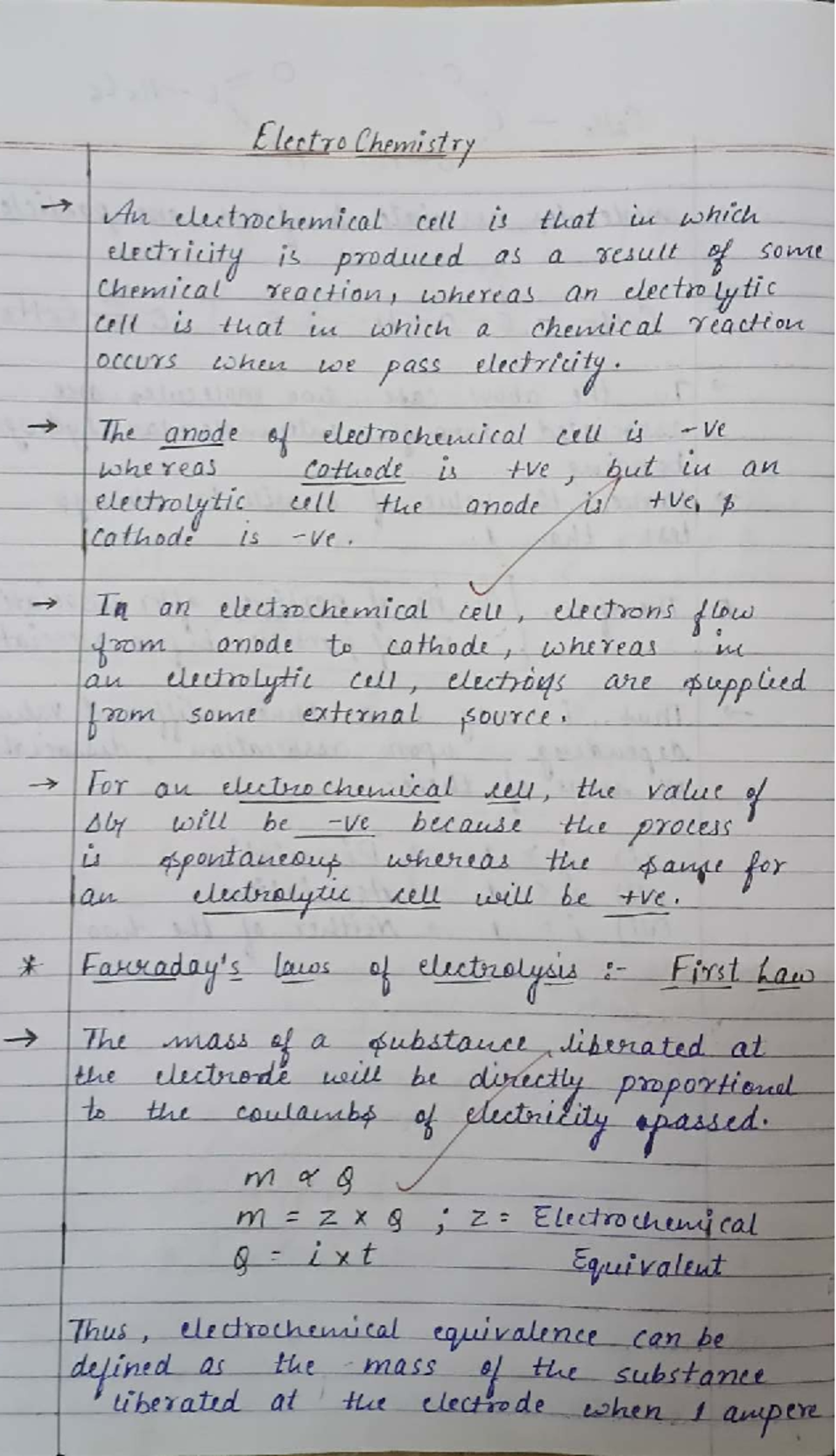 Electrochemistry - Class 12 Notes on Cells and Reactions - Studocu