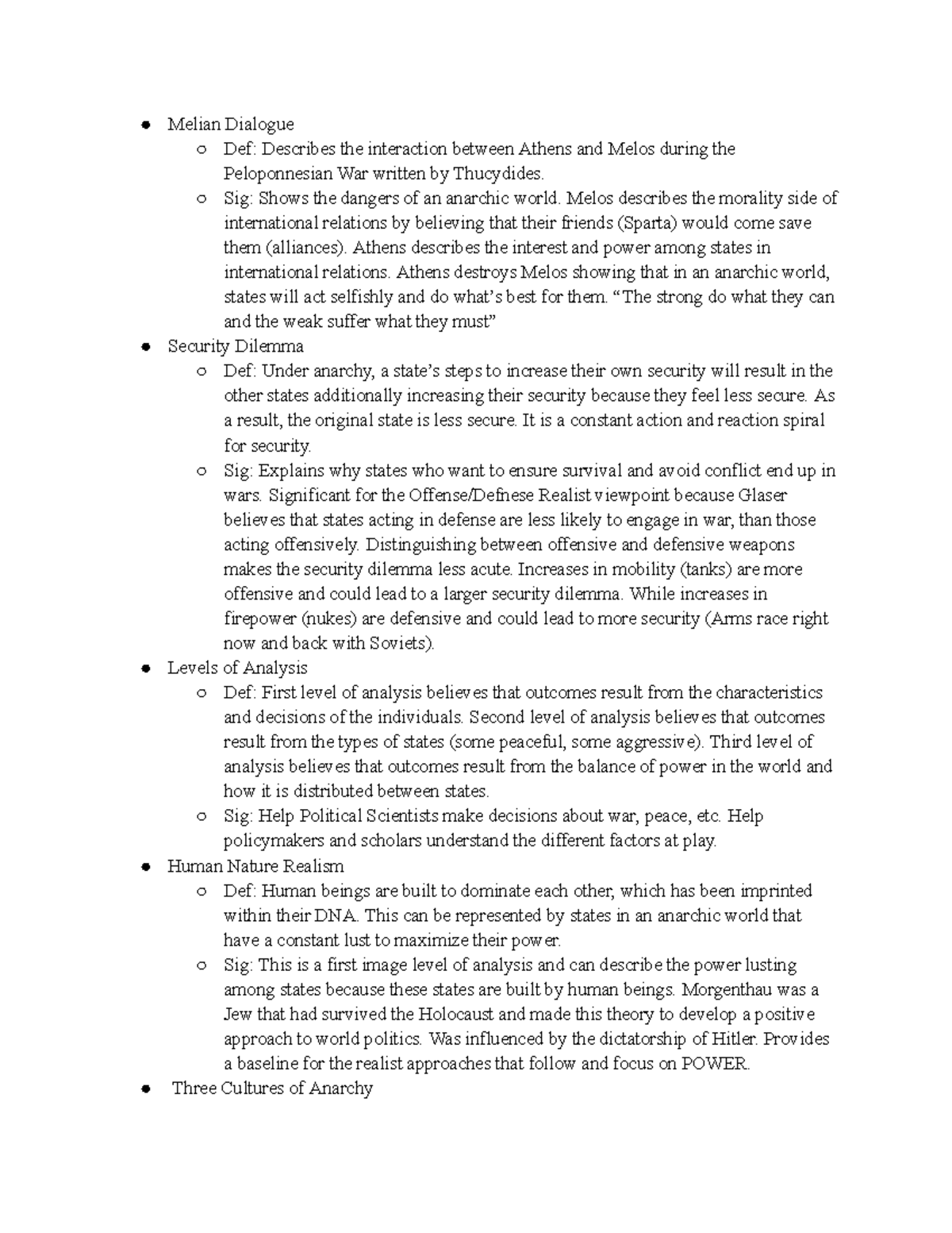 IR 101 Exam 1 Study Guide: Key Theories & Concepts in Int'l Relations ...