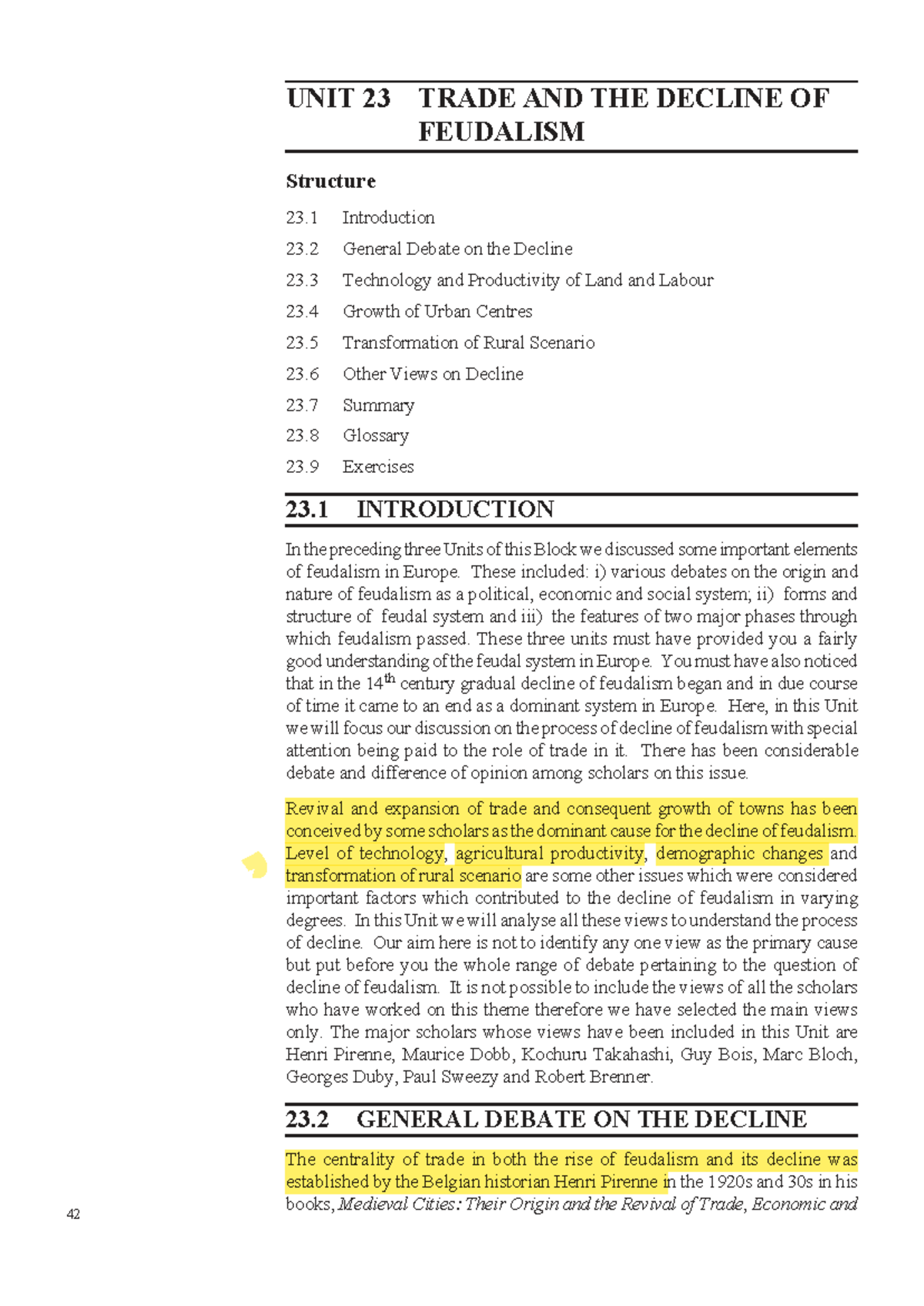 UNIT 23: Trade and the Decline of Feudalism - Analyzing Key ...