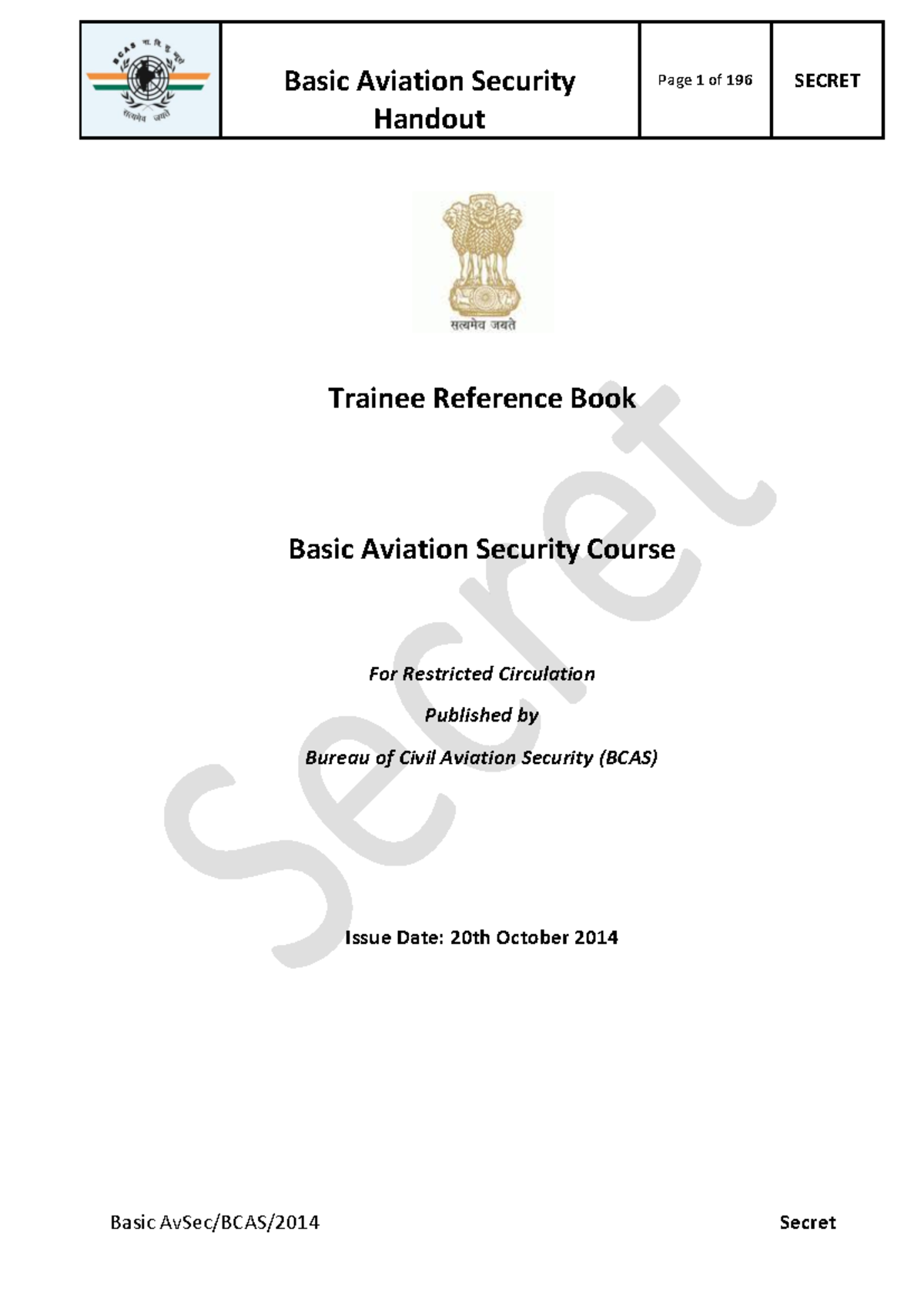Final Handout for Basic Aviation Security Course (BCAS) - Studocu