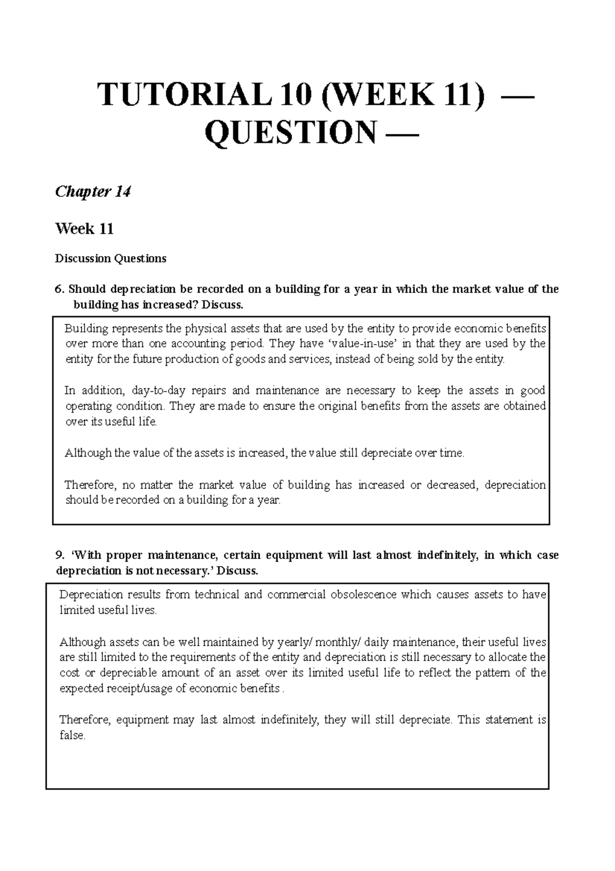 ACC Tutorial 10 (Week 11) Question - TUTORIAL 10 (WEEK 11) — QUESTION — Chapter 14 Week 11 - Studocu