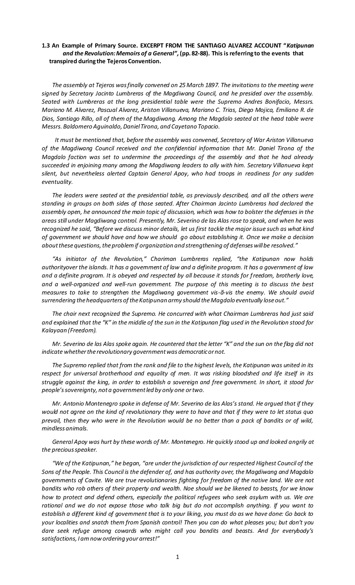 Week-2 - Excerpts - 1 An Example of Primary Source. EXCERPT FROM THE ...