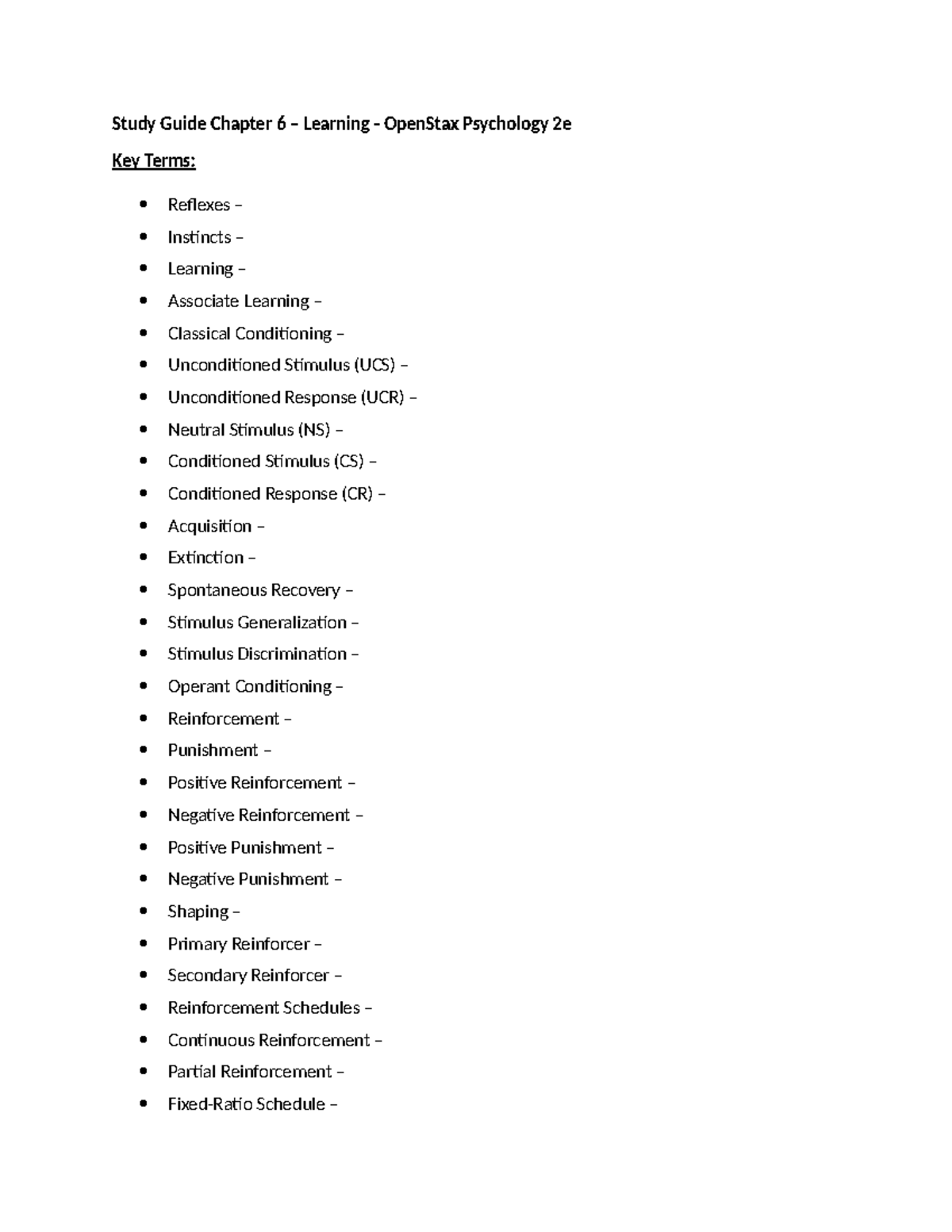 Psychology 2e Study Guide: Chapter 6 - Learning Concepts - Study Guide ...
