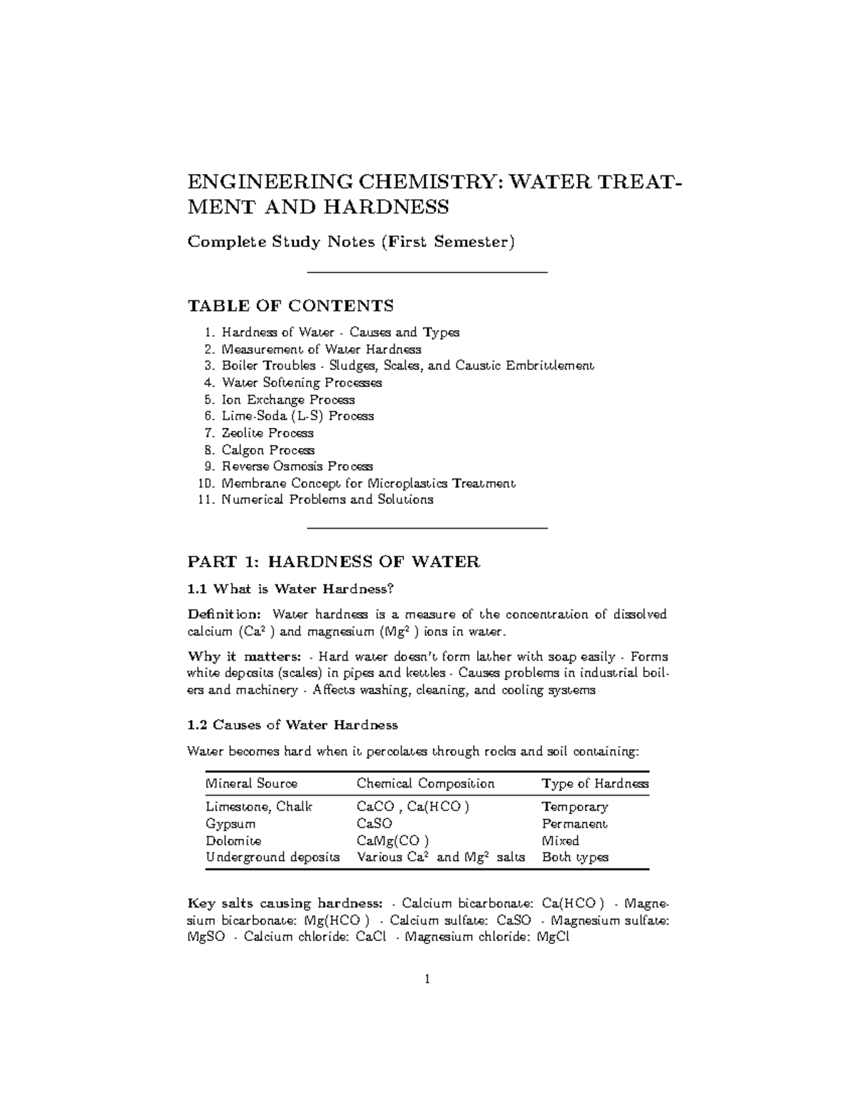 ENGR CHEM 101: Water Treatment & Hardness Study Notes (1st Sem) - Studocu