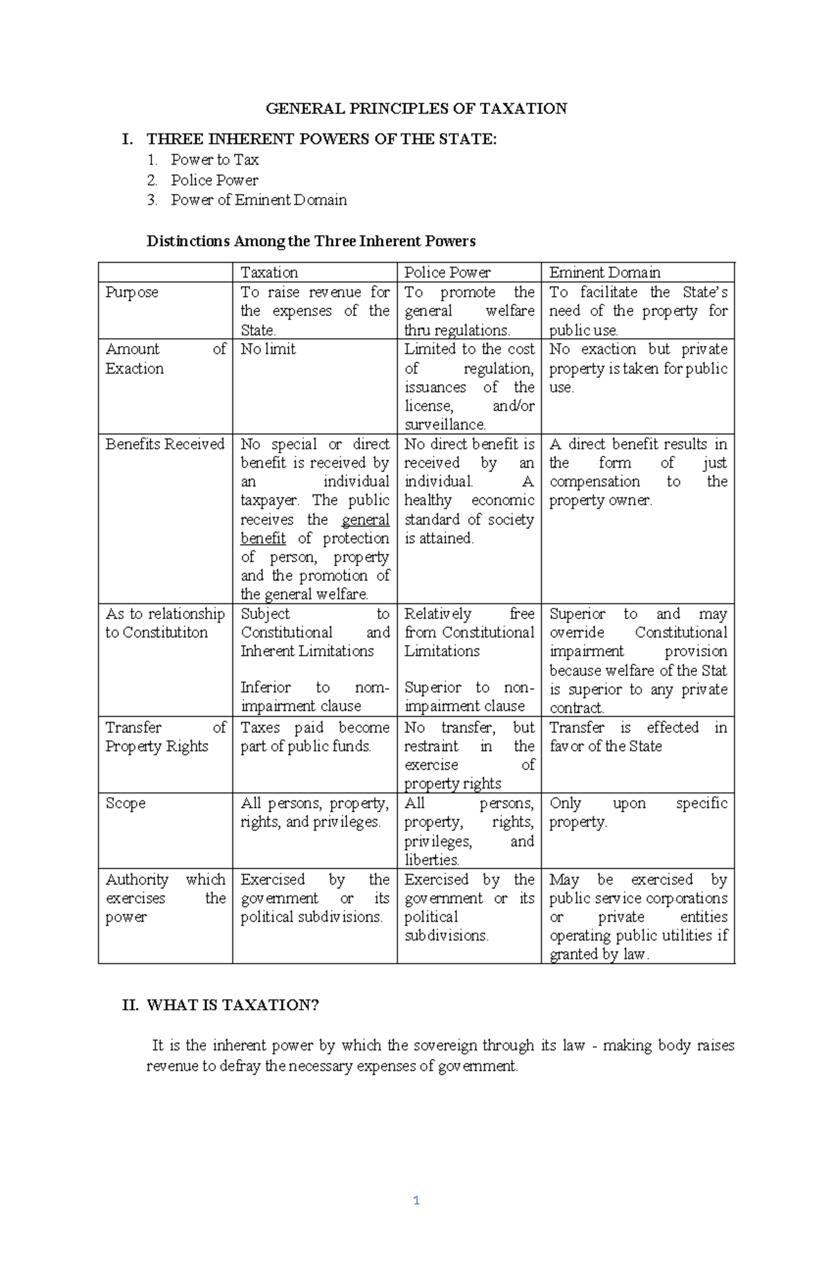 TAX 101: GENERAL PRINCIPLES OF TAXATION AND STATE POWERS - Studocu