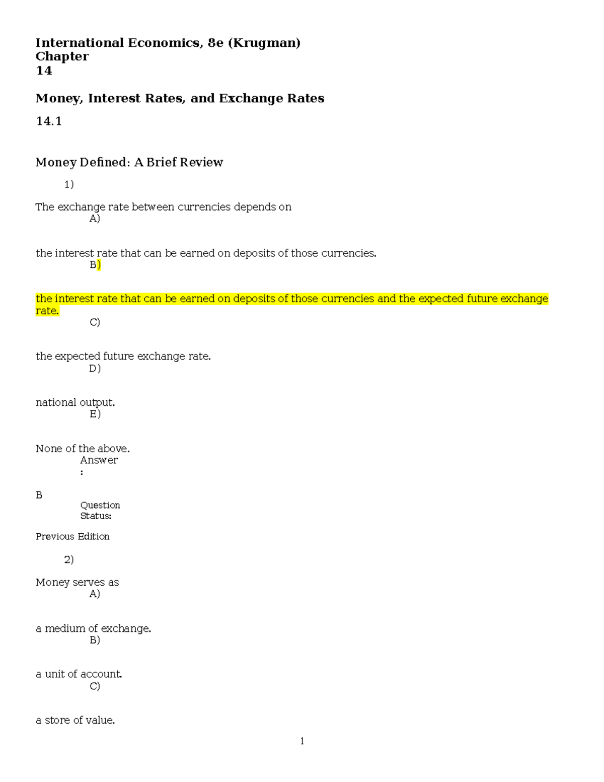 International Economics, 8e (Krugman) Chapter 14: Money & Exchange ...
