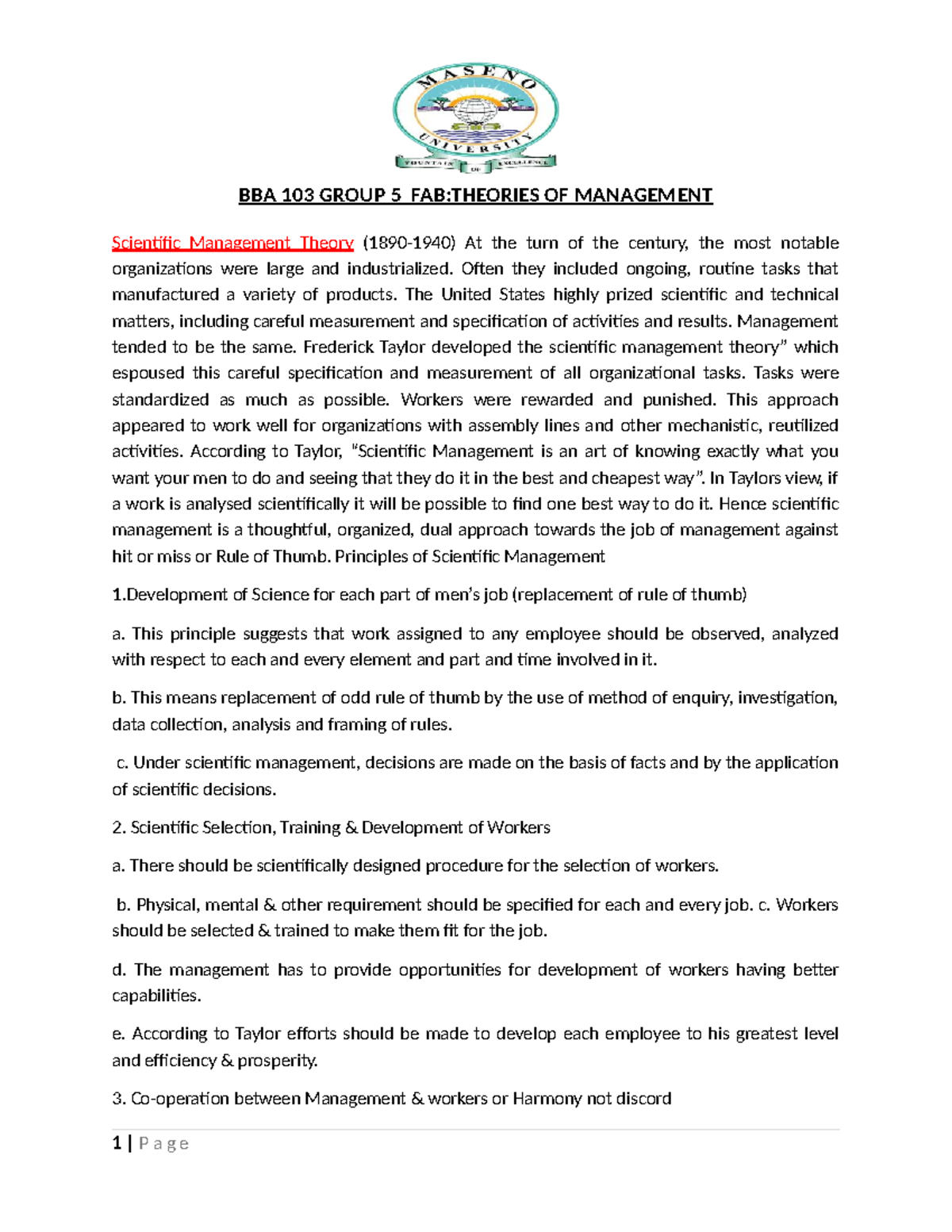 BBA 103 FAB Group 5: Theories of Management Overview and Analysis - Studocu