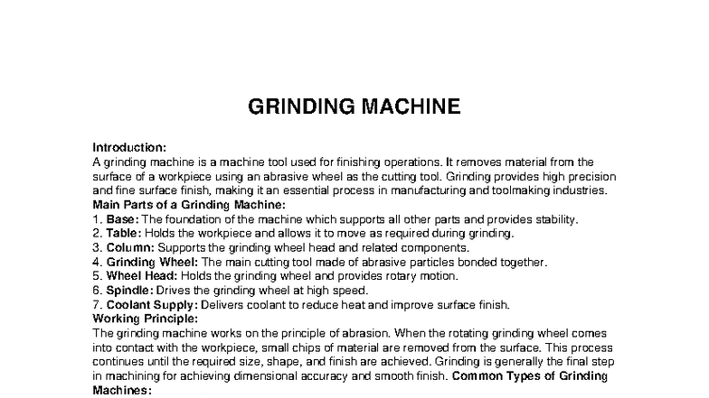 Grinding Machine Overview: Key Components & Applications - Studocu