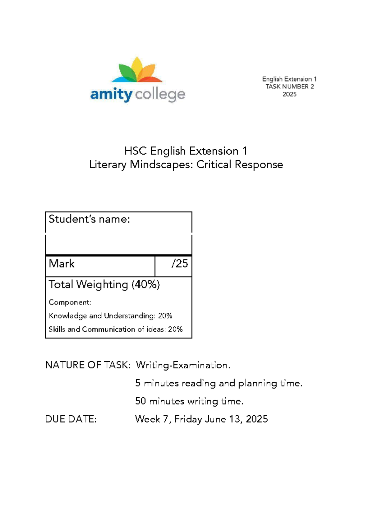 HSC English Ext 1 Task 2: Literary Mindscapes Critical Response Guide ...
