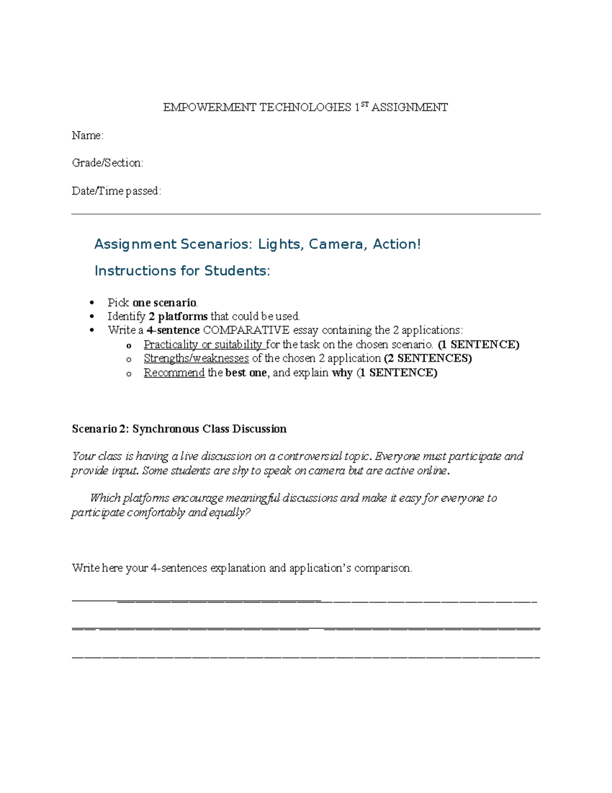 EMPOWERMENT TECHNOLOGIES 1ST ASSIGNMENT: Scenario 2 Analysis - Studocu