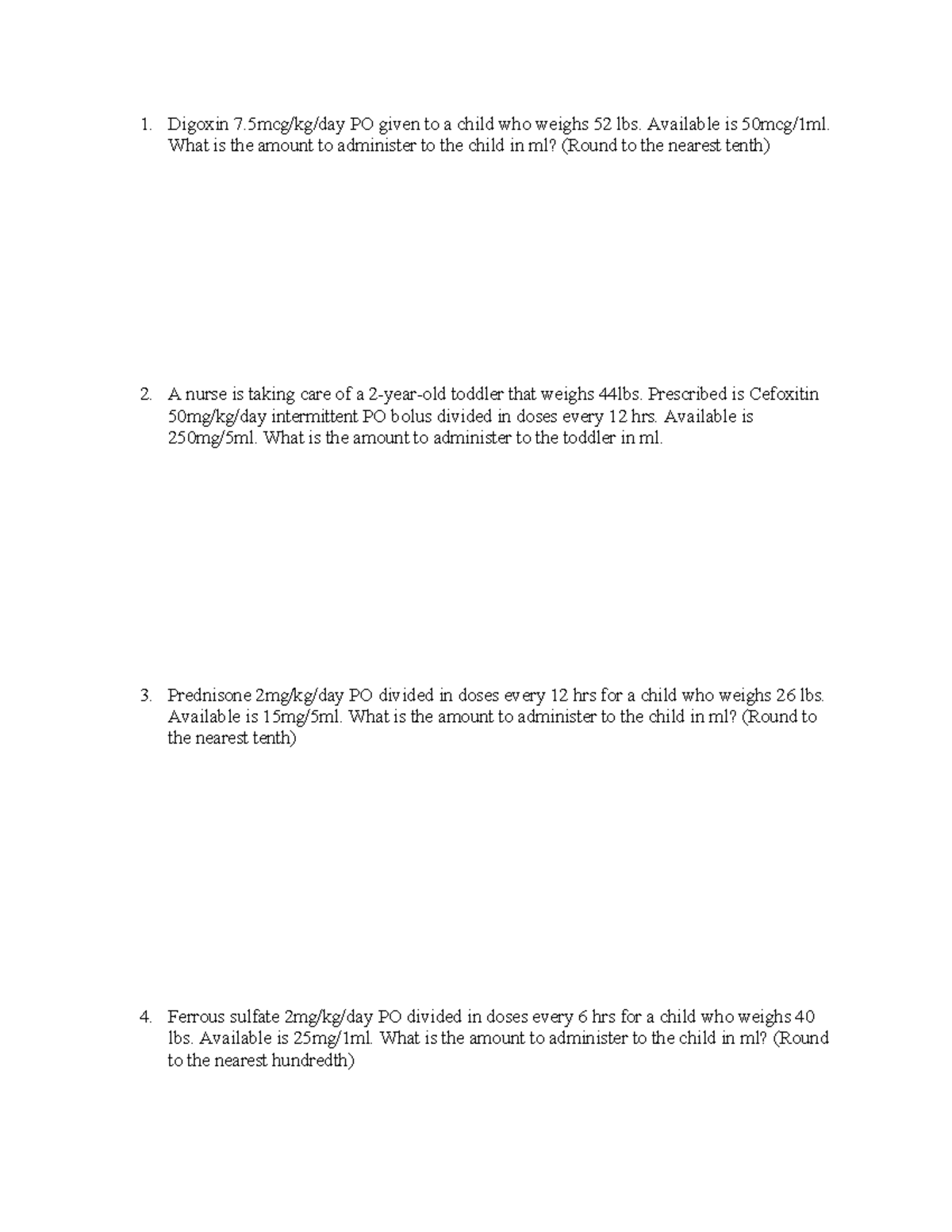 Med Math Practice A: Pediatric dosage calculations and administration ...