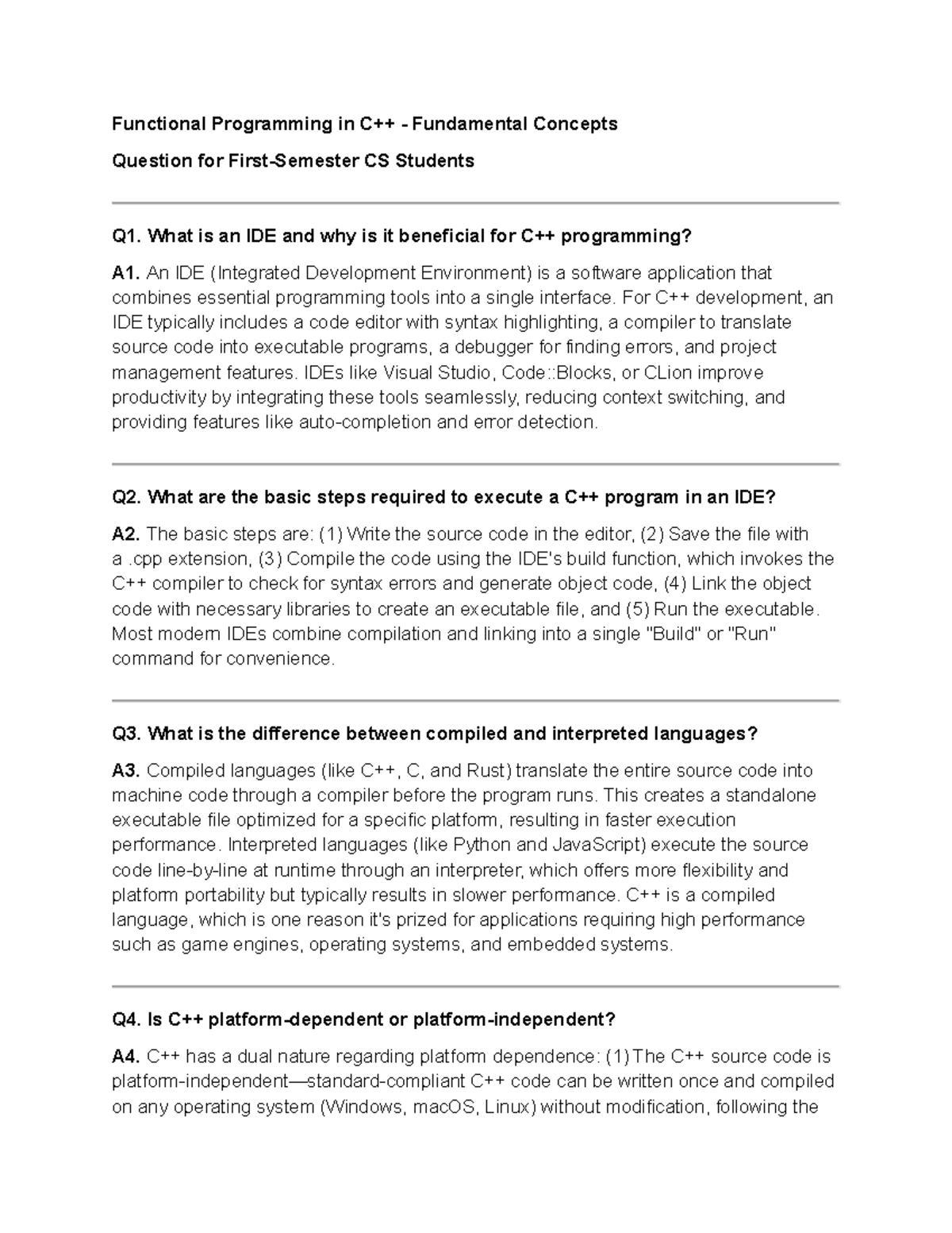 CS Programming Fundamentals: Key Concepts & Questions - Studocu