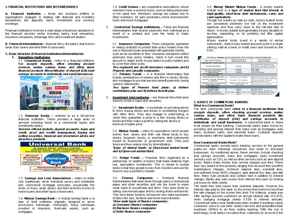Finmar M4 Lecture Notes On Financial Institutions And Intermediaries