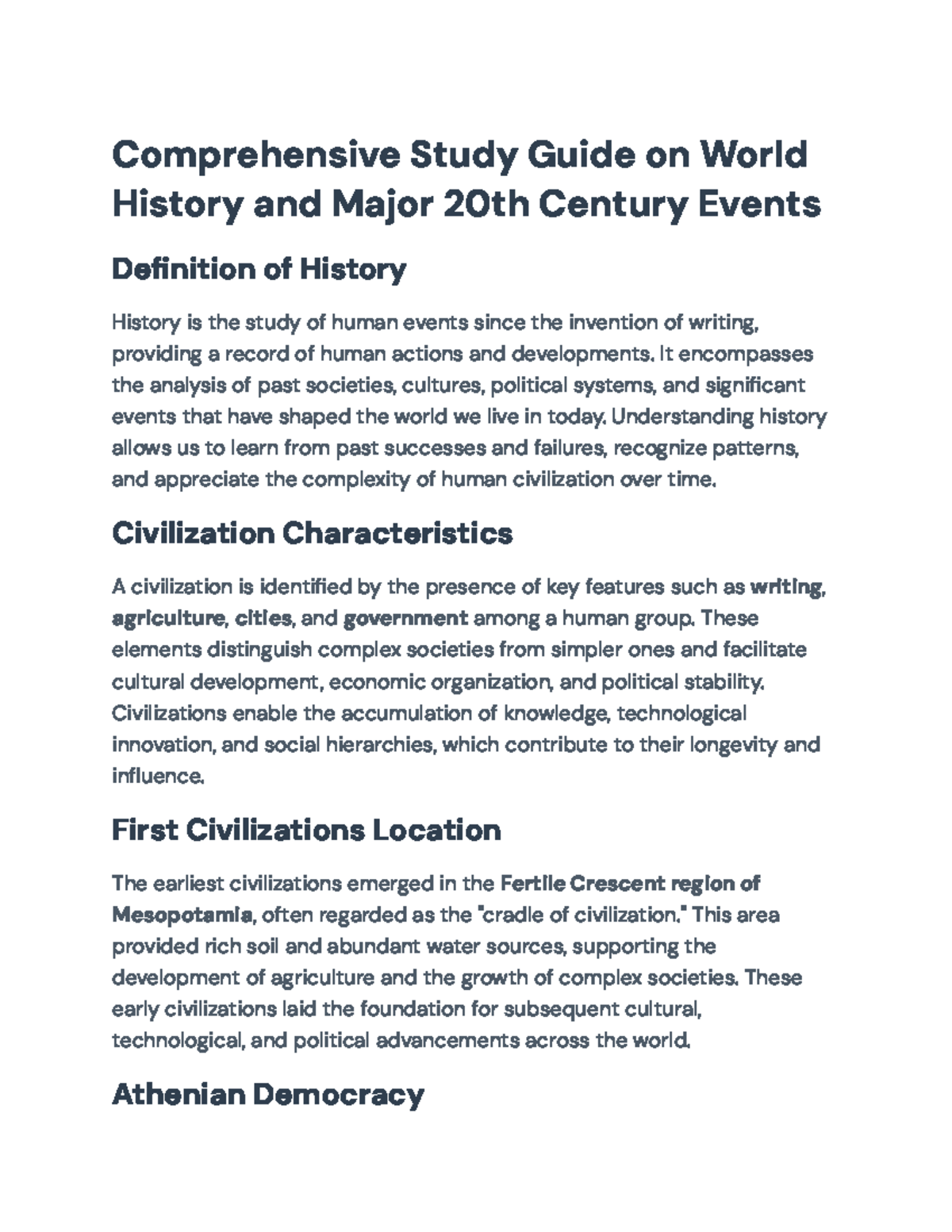Comprehensive Study Guide: World History & Key 20th Century Events ...
