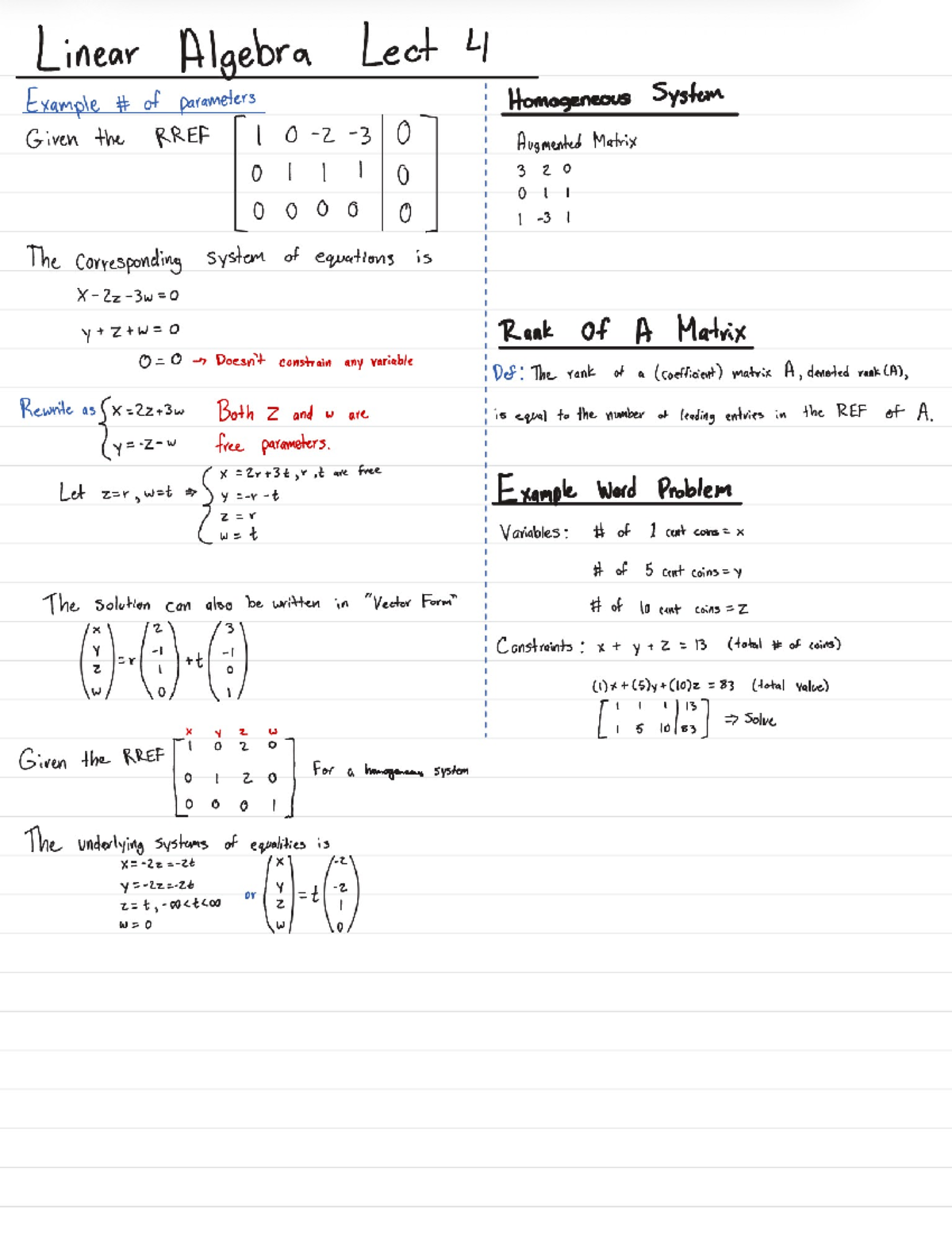 Linear Algebra L4: Homogeneous Systems & RREF Examples - Studocu