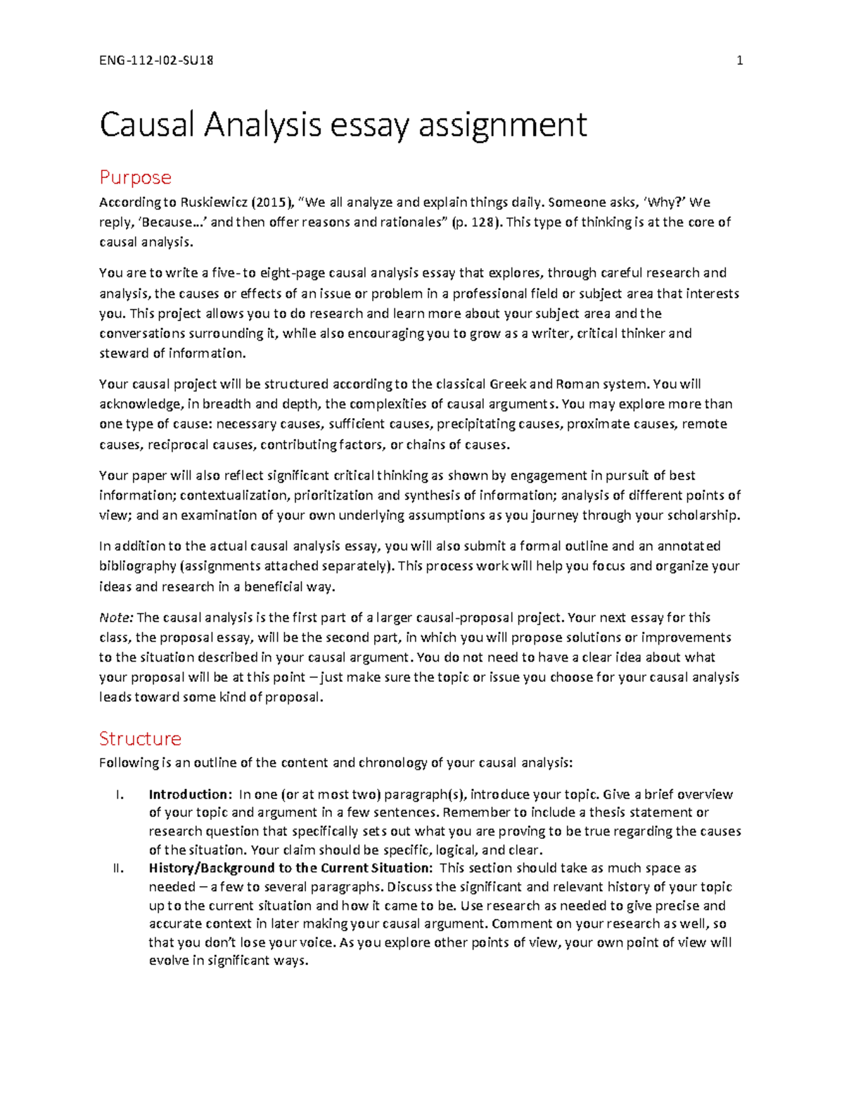 ENG 112 Causal Analysis essay assignment - ENG-112-I02-SU18 1 Causal ...