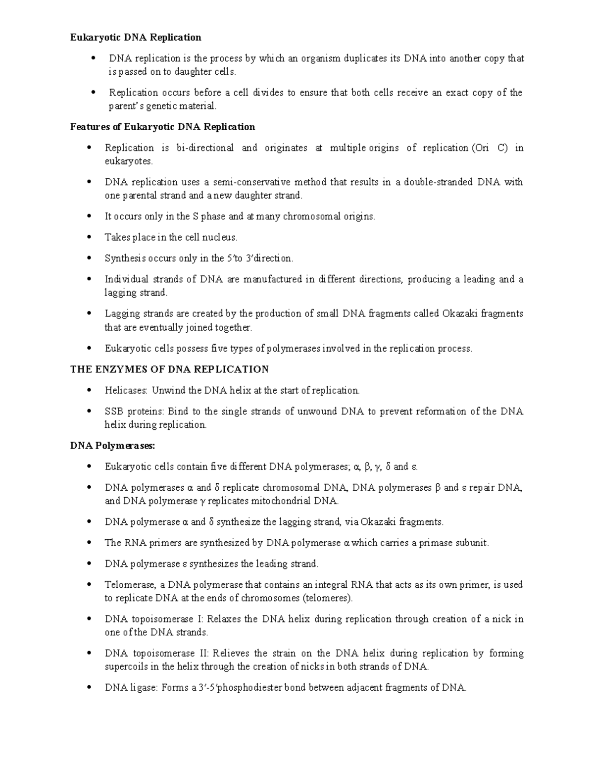 Eukaryotic DNA Replication and Transcription Overview - Studocu