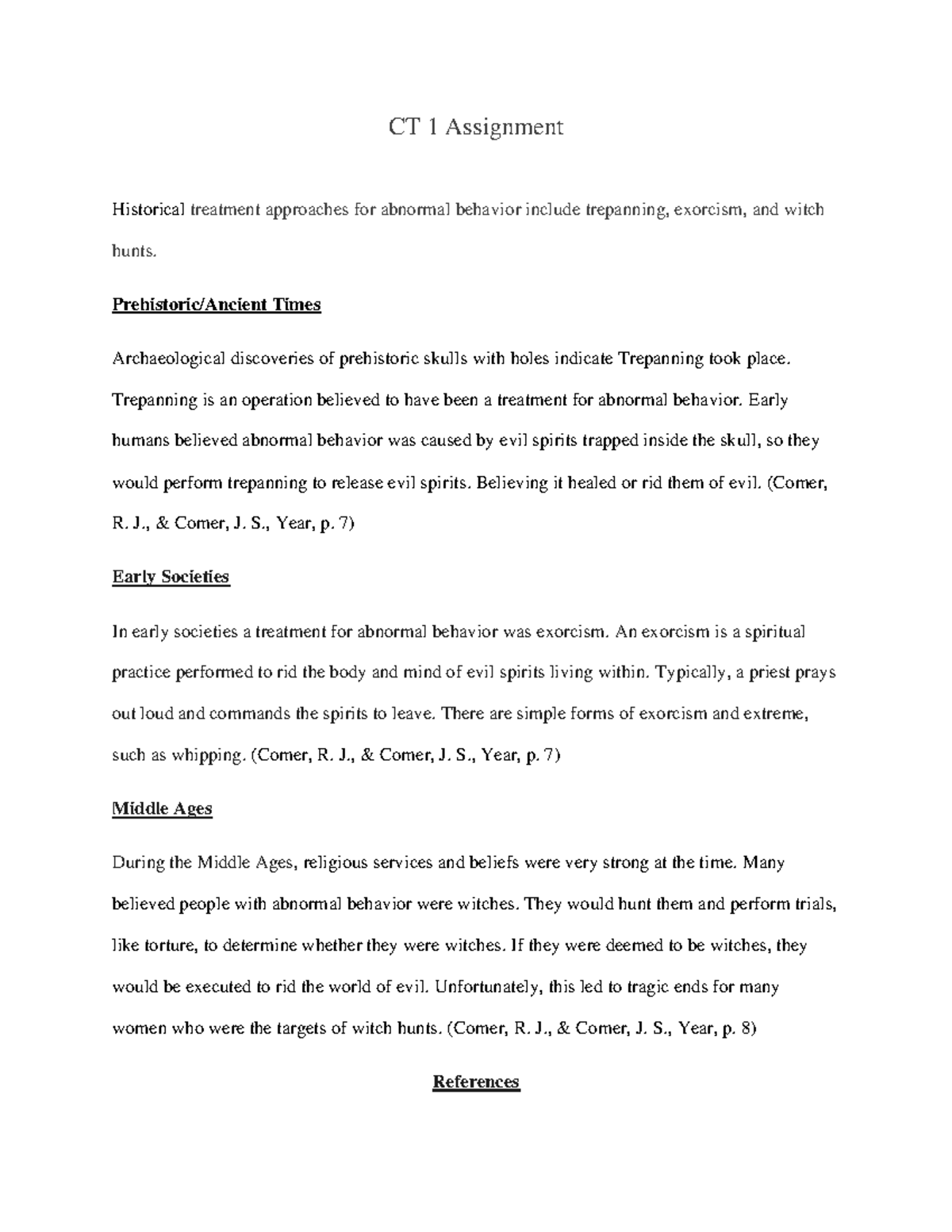Document 3 - nice - CT 1 Assignment Historical treatment approaches for abnormal behavior ...