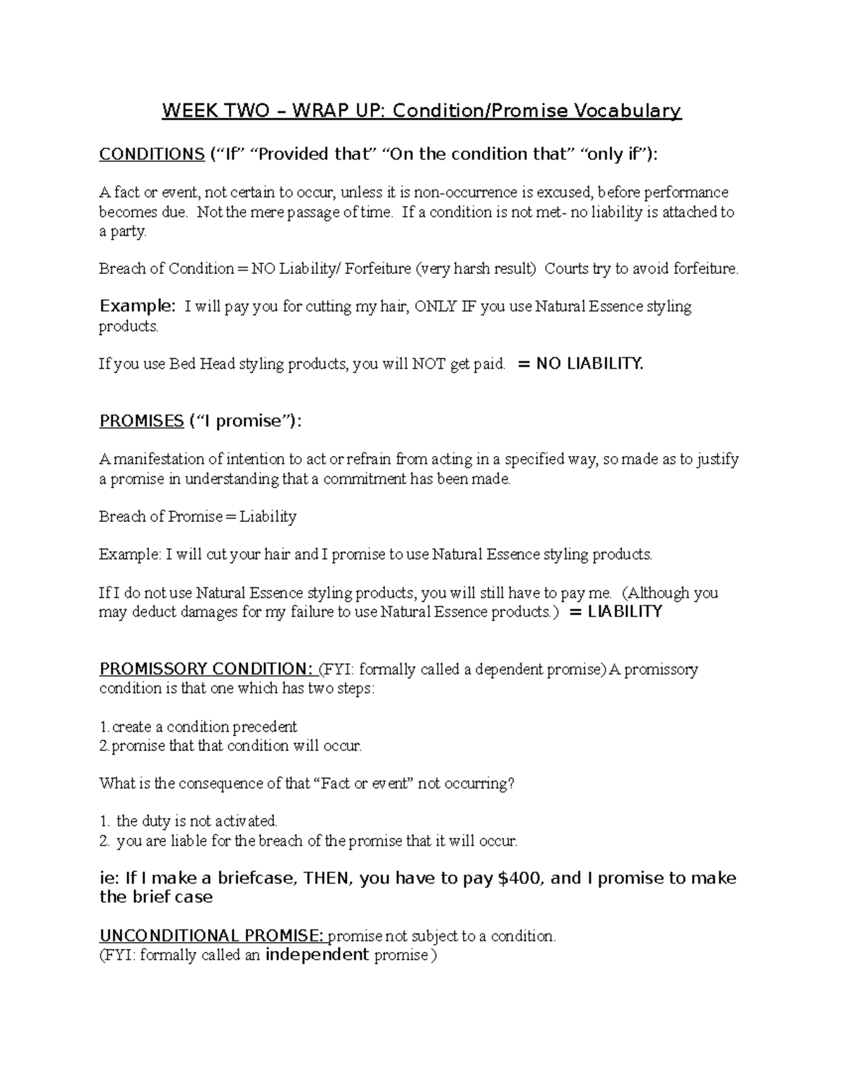 Week 2 Wrap Up - contracts 2 - WEEK TWO – WRAP UP: Condition/Promise ...