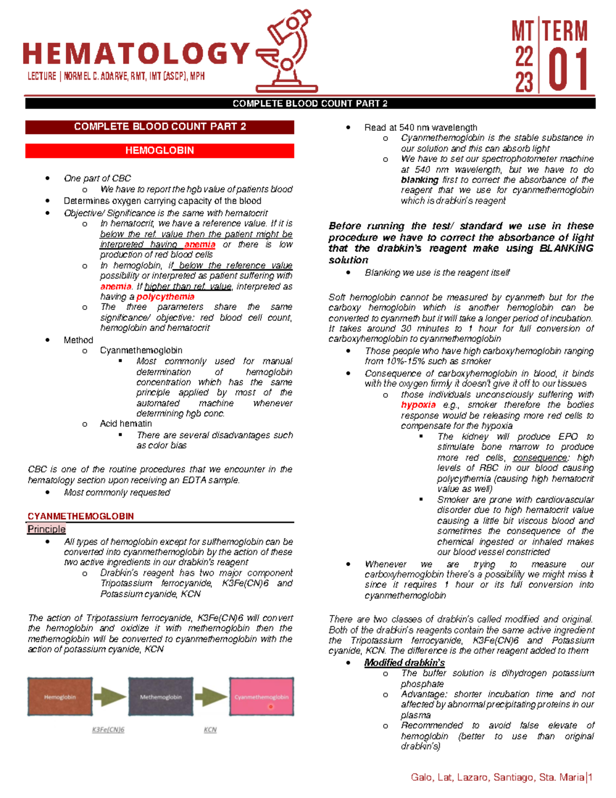 -LEC 2- Complete Blood Count (CBC) Analysis PART 2 - Studocu