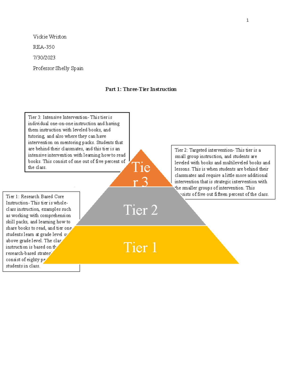 Response to Intervention Assignment REA-350: Three-Tier Model Analysis ...