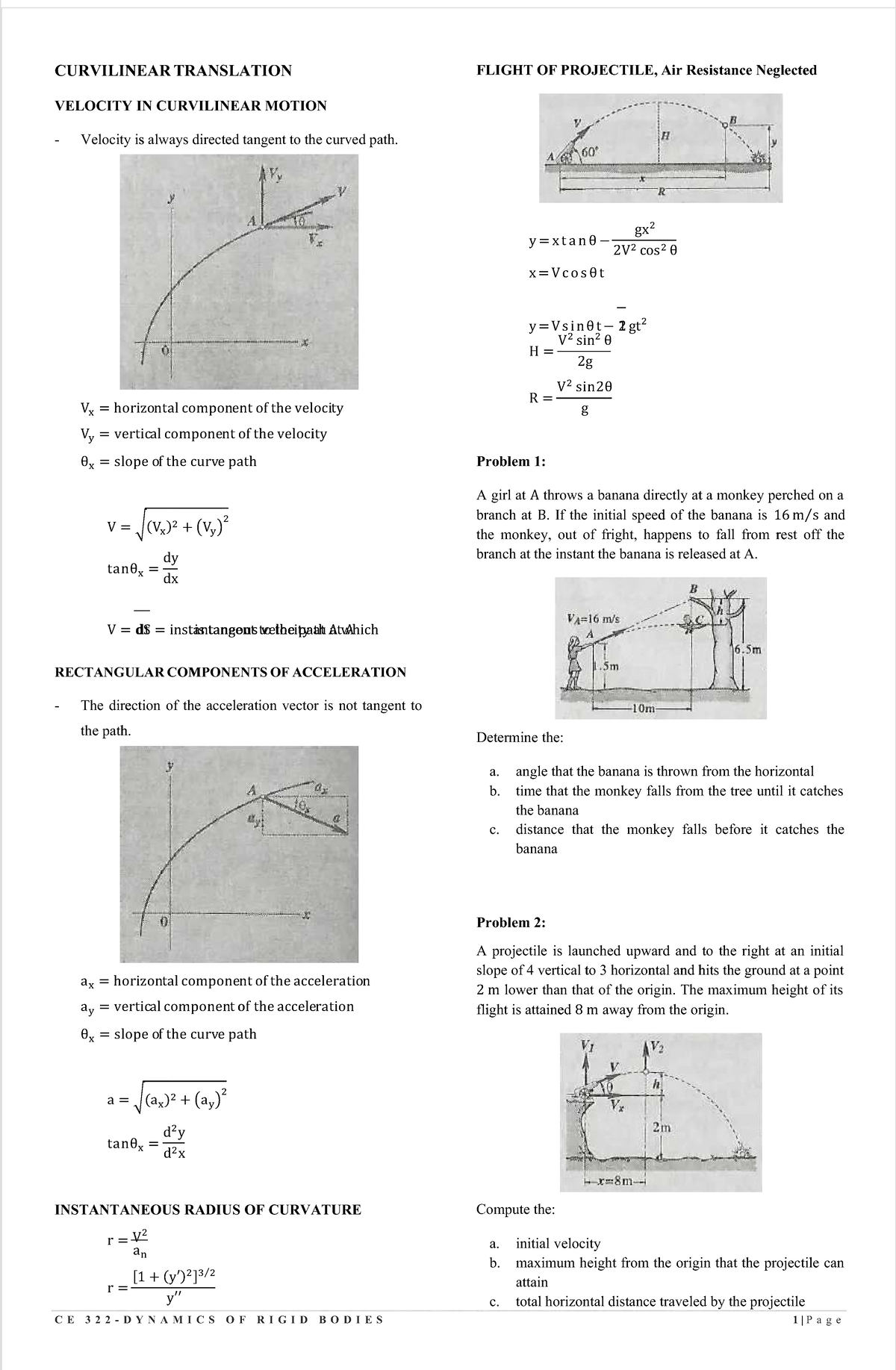 FLIGHT OF PROJECTILE: Curvilinear Motion & Dynamics Problems (ENGR 101) - Studocu