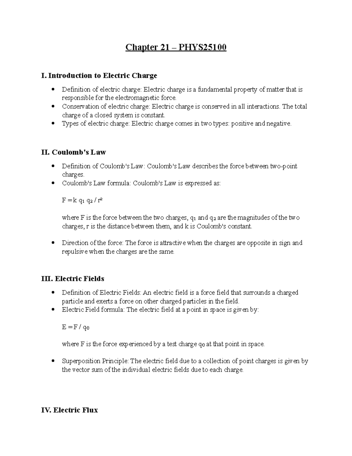 Chapter 21 - PHYS25100 - Electric Charge and Fields Lecture Notes - Studocu