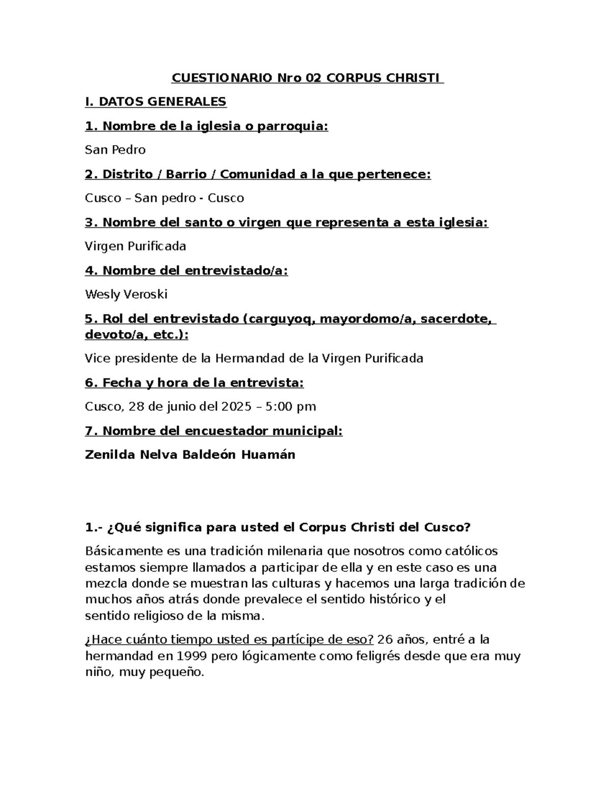 Cuestionario Nro 02: Festividad del Corpus Christi en Cusco - Studocu