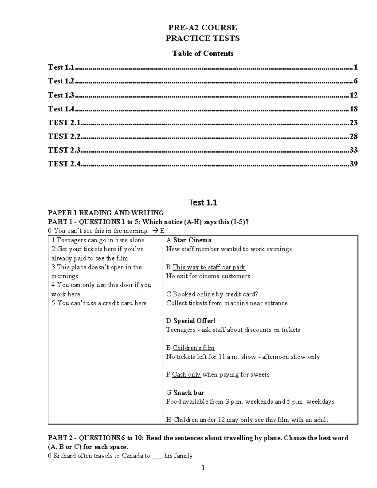 A2 Exam Practice Tests - Course 12B - Studocu