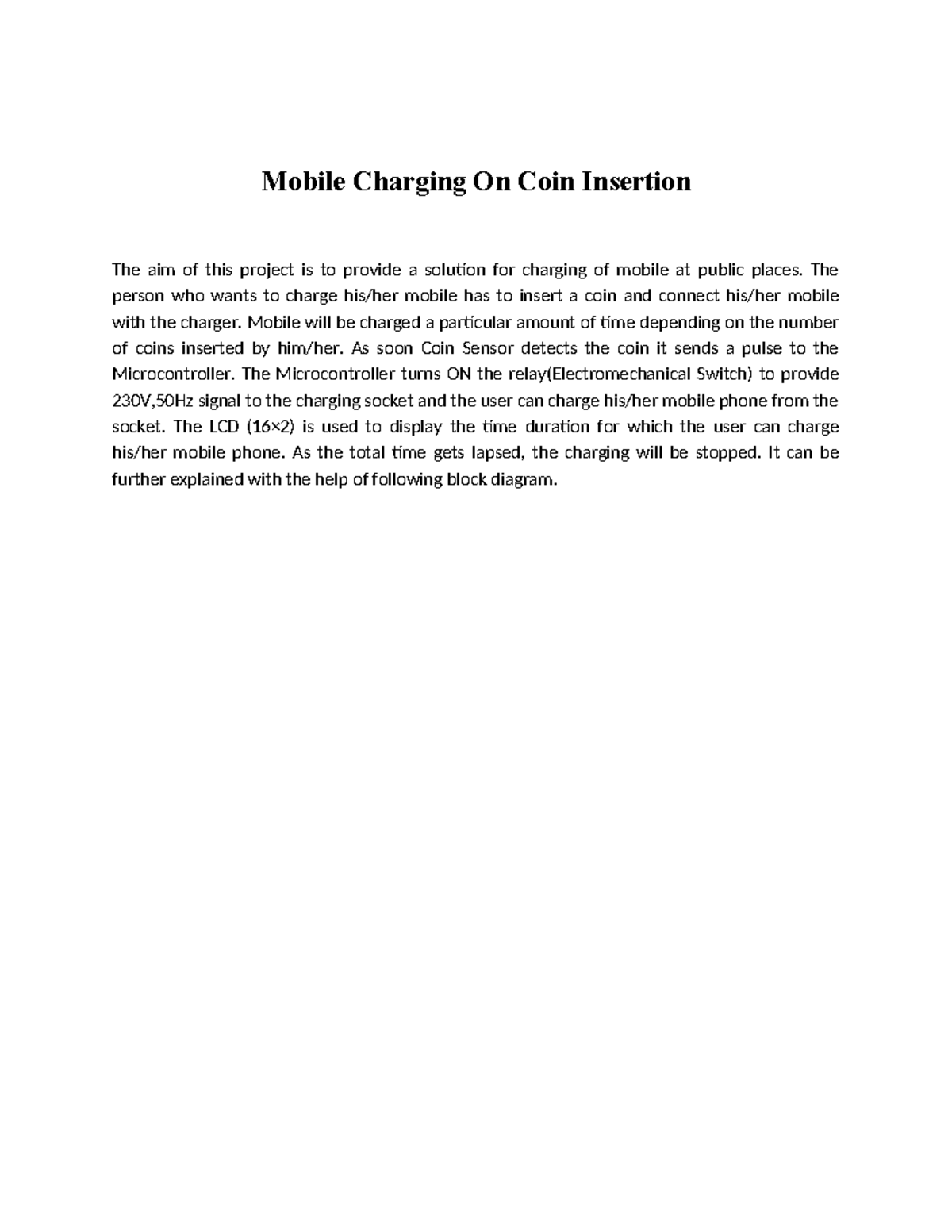 Mobile Charging System via Coin Insertion - Mini Project - Studocu
