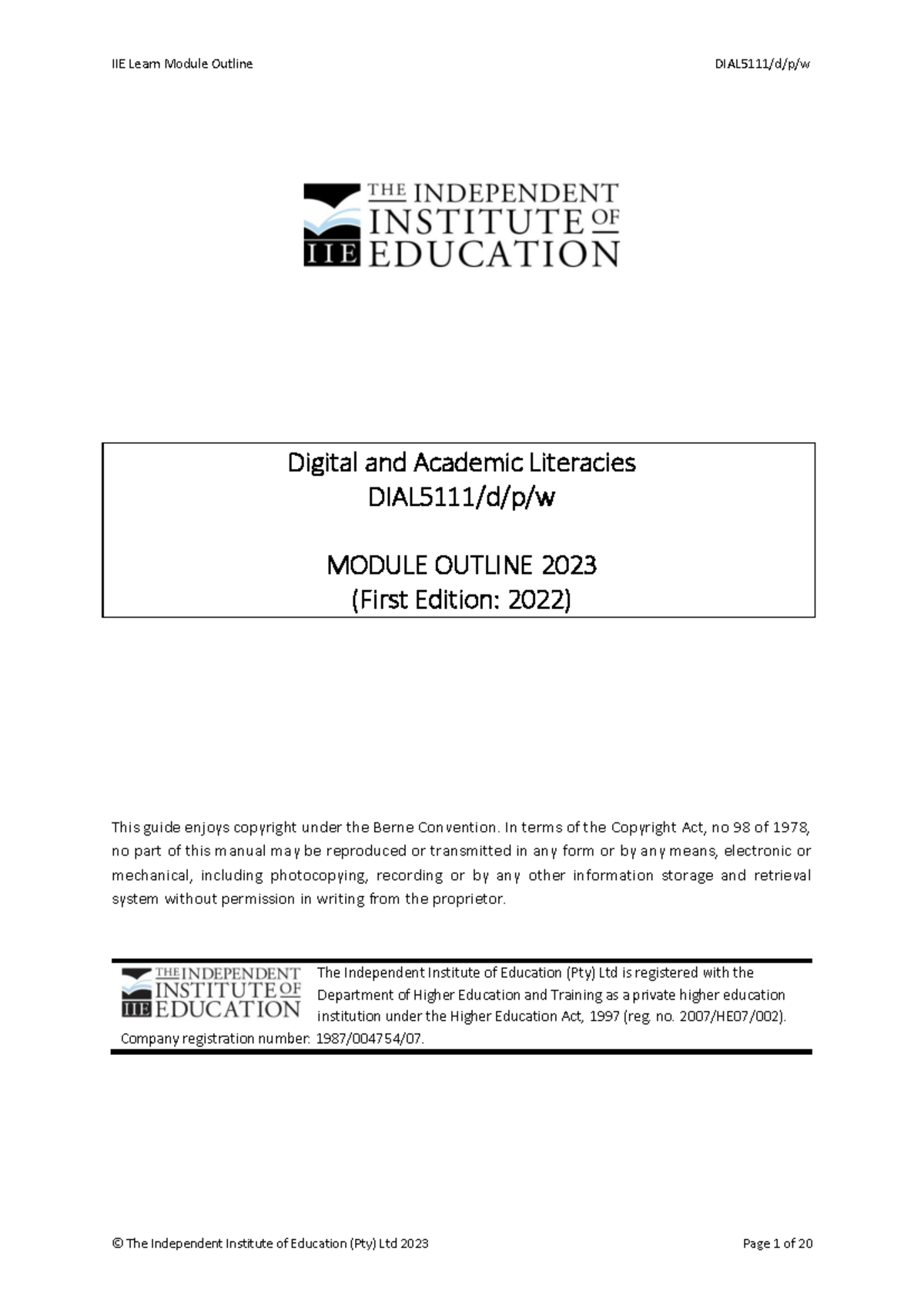 DIAL5111 MO - Digital and Academic Literacy Module Outline 2023 - Studocu