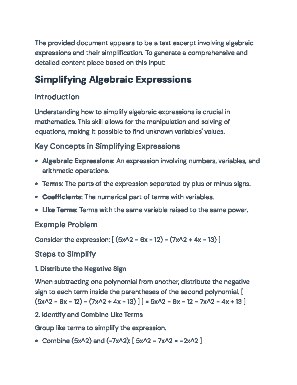 Simplifying Algebraic Expressions - Math 101: Key Techniques & Practice ...