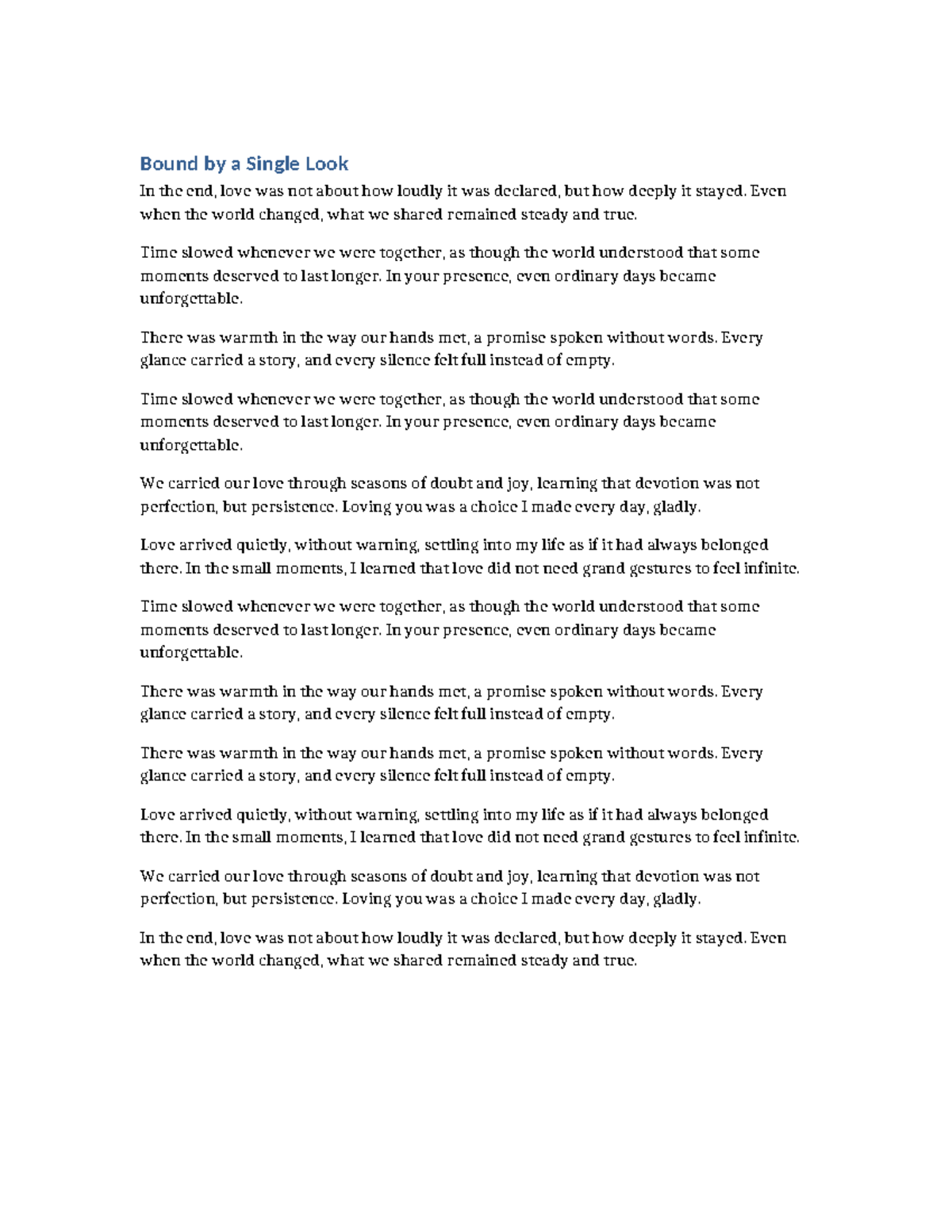 Bound by a Single Look: Reflections on Love and Devotion - Studocu