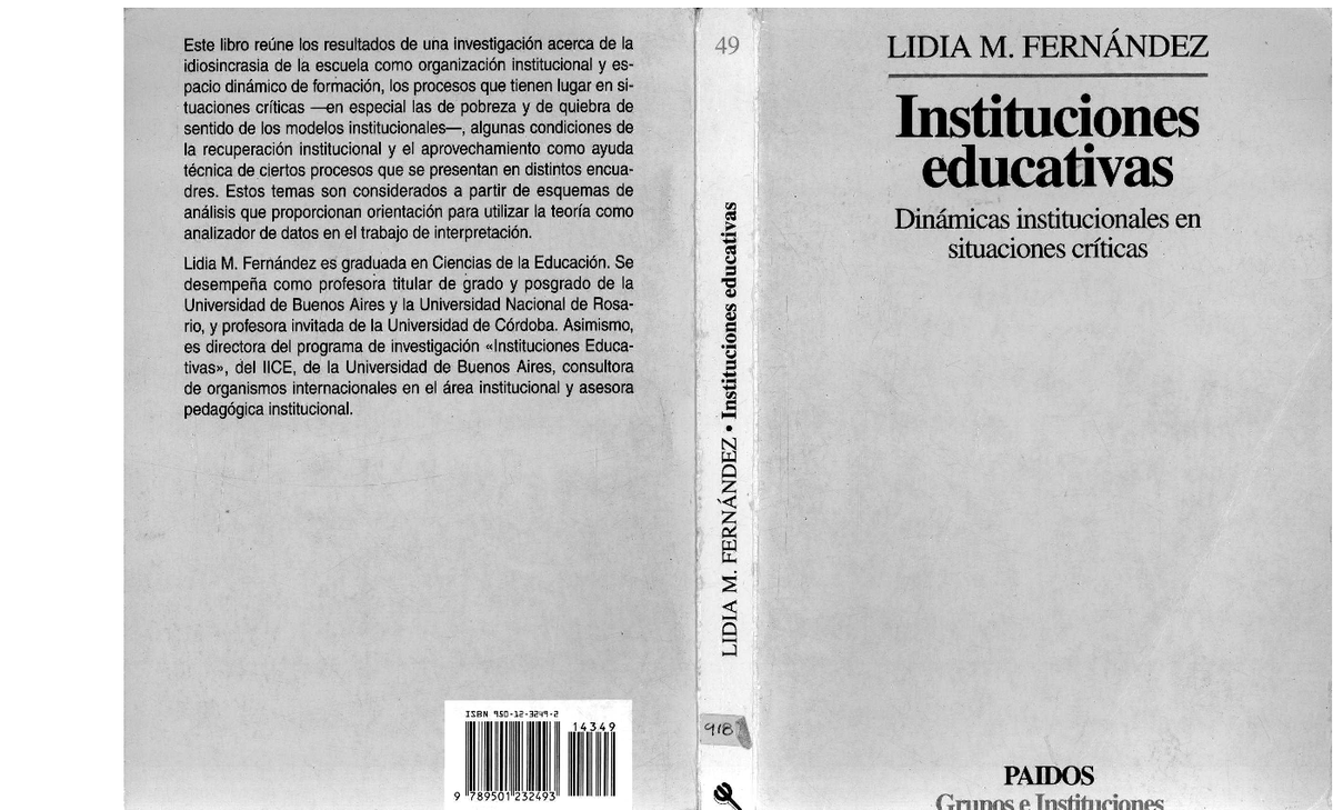 Lidia Fernandez: Análisis de Instituciones Educativas - Studocu