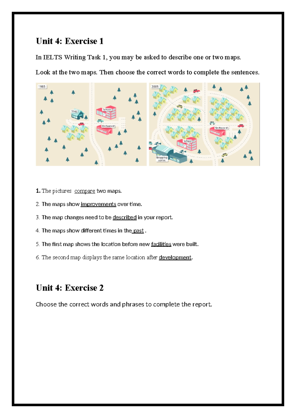 Unit 4 IELTS Writing Task 1: Map Comparison Exercises - Studocu