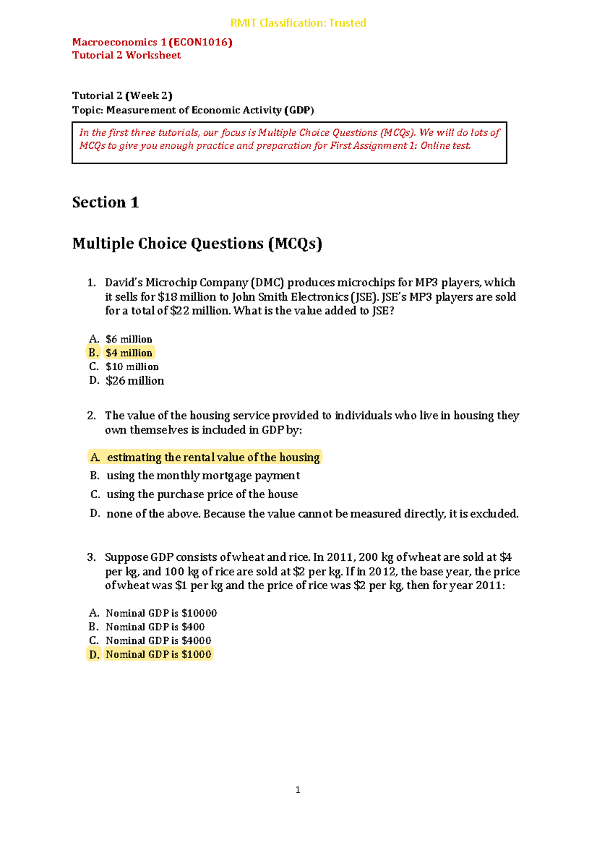 Tutorial 2 - Measurement of Economic Activity - Macroeconomics 1 ...