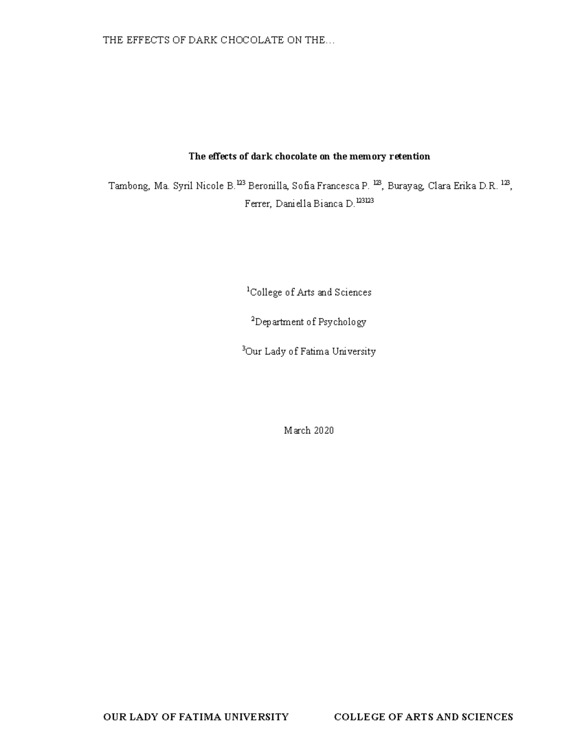 Tambong PSY123 - Effects of Dark Chocolate on Memory Retention Study ...