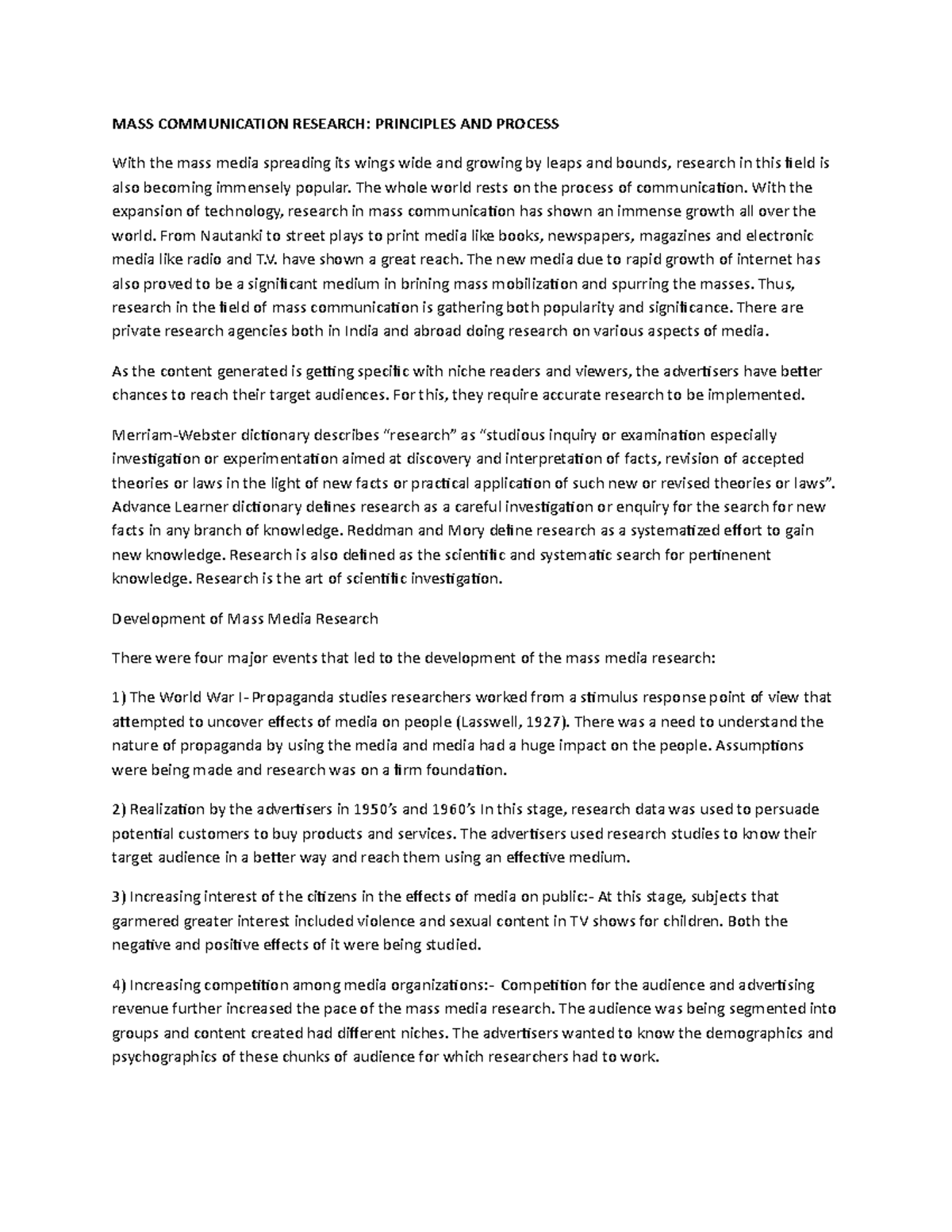 Mass Communication Research - MASS COMMUNICATION RESEARCH: PRINCIPLES ...
