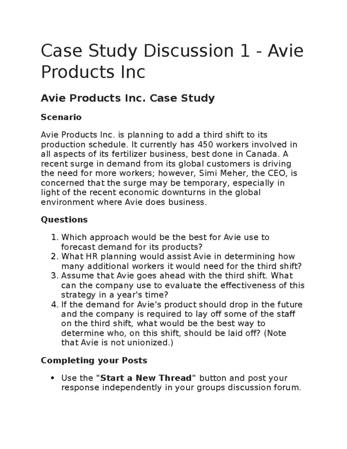 Case Study 1 - Avie Products Inc. Analysis and Discussion for HR ...