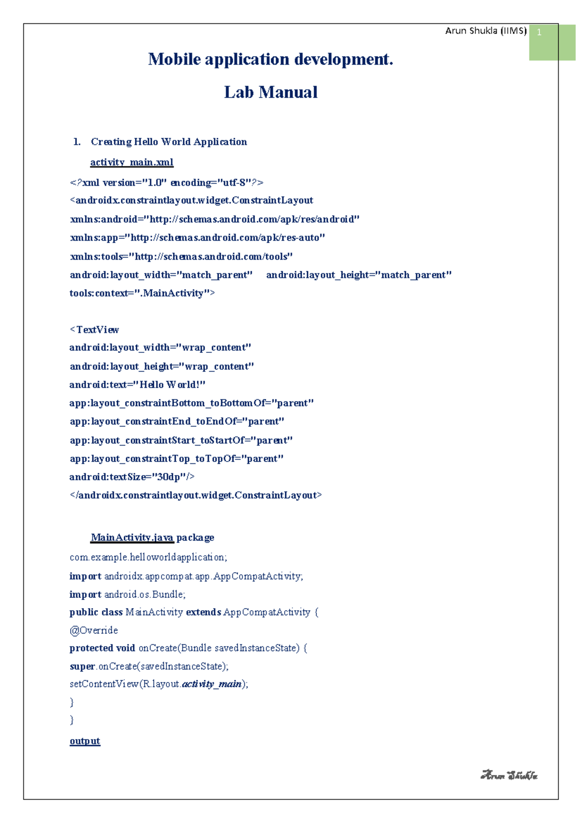 MAD Manual-1 - manual - Mobile application development. Lab Manual ...