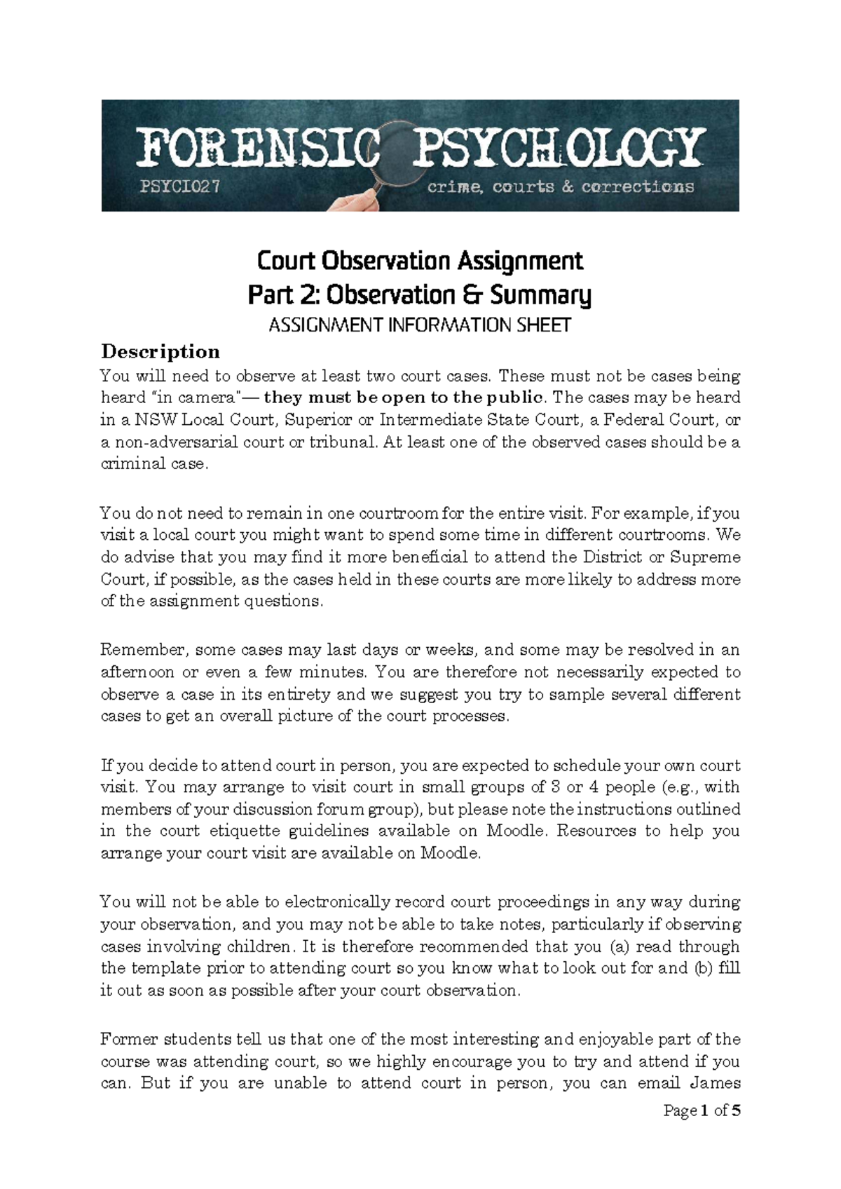 Court Observation Assignment (Part 2): Summary of Observations - Studocu